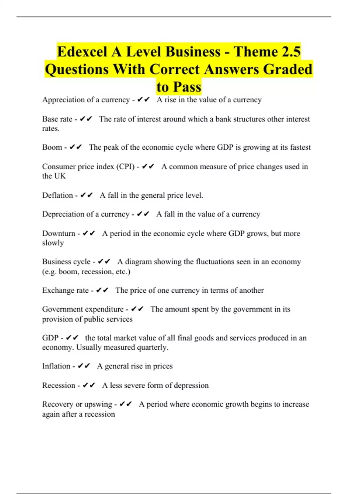 Edexcel A Level Business - Theme 2.2 Questions with Complete Solutions - Edexcel A Level ...