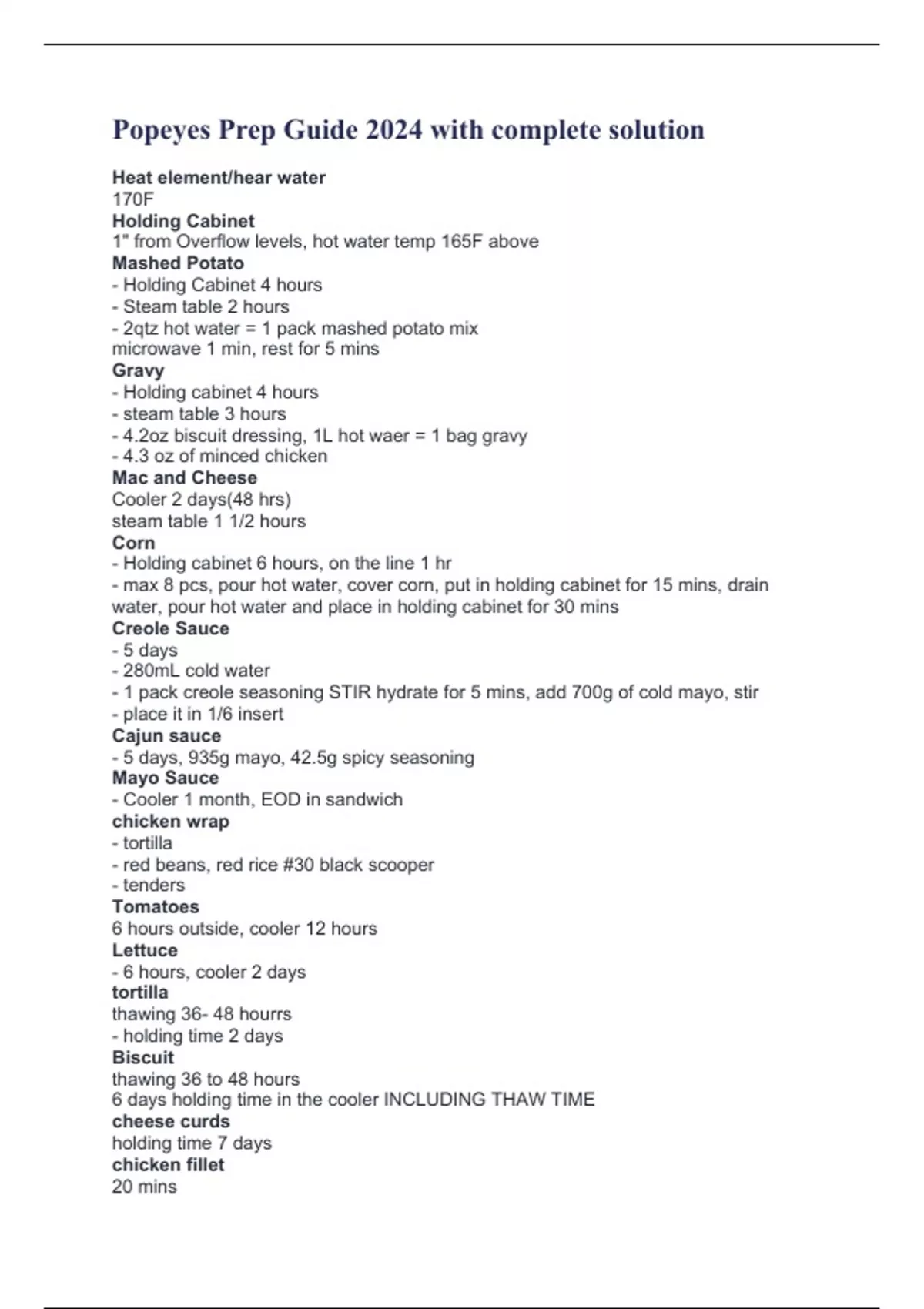 Popeyes Prep Guide 2024 with complete solution - Popeyes - Stuvia US