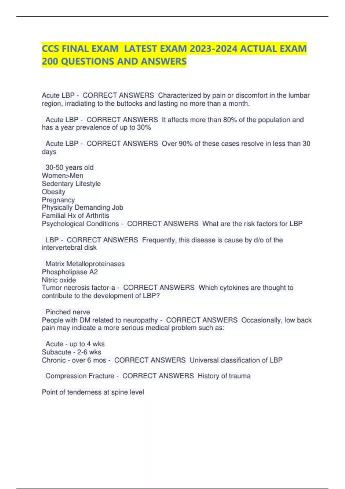 CCS FINAL EXAM LATEST EXAM ACTUAL EXAM 200 QUESTIONS AND ANSWERS - Ccs ...