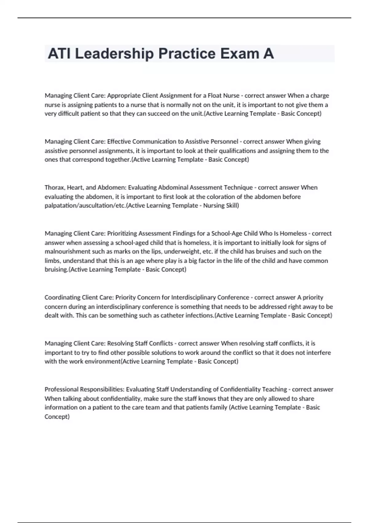 ATI Leadership Practice Exam A graded A+ 2024 - Ati nursing leadership ...