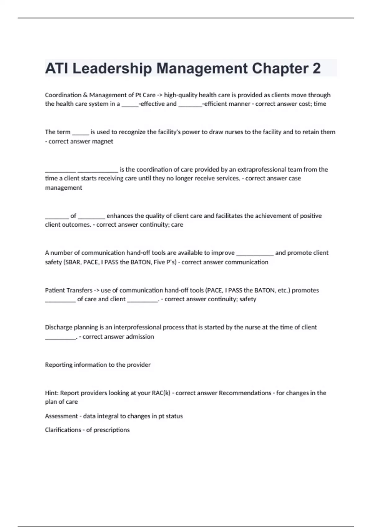 ATI Leadership Management Chapter 2 correctly answered rated A+ 2024 ...