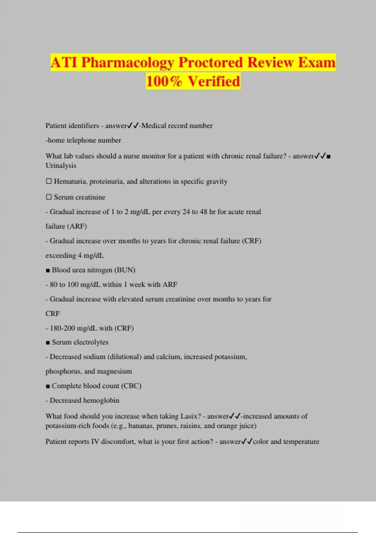 ATI Pharmacology Proctored Review Exam 100% Verified - ATI Pharmacology ...