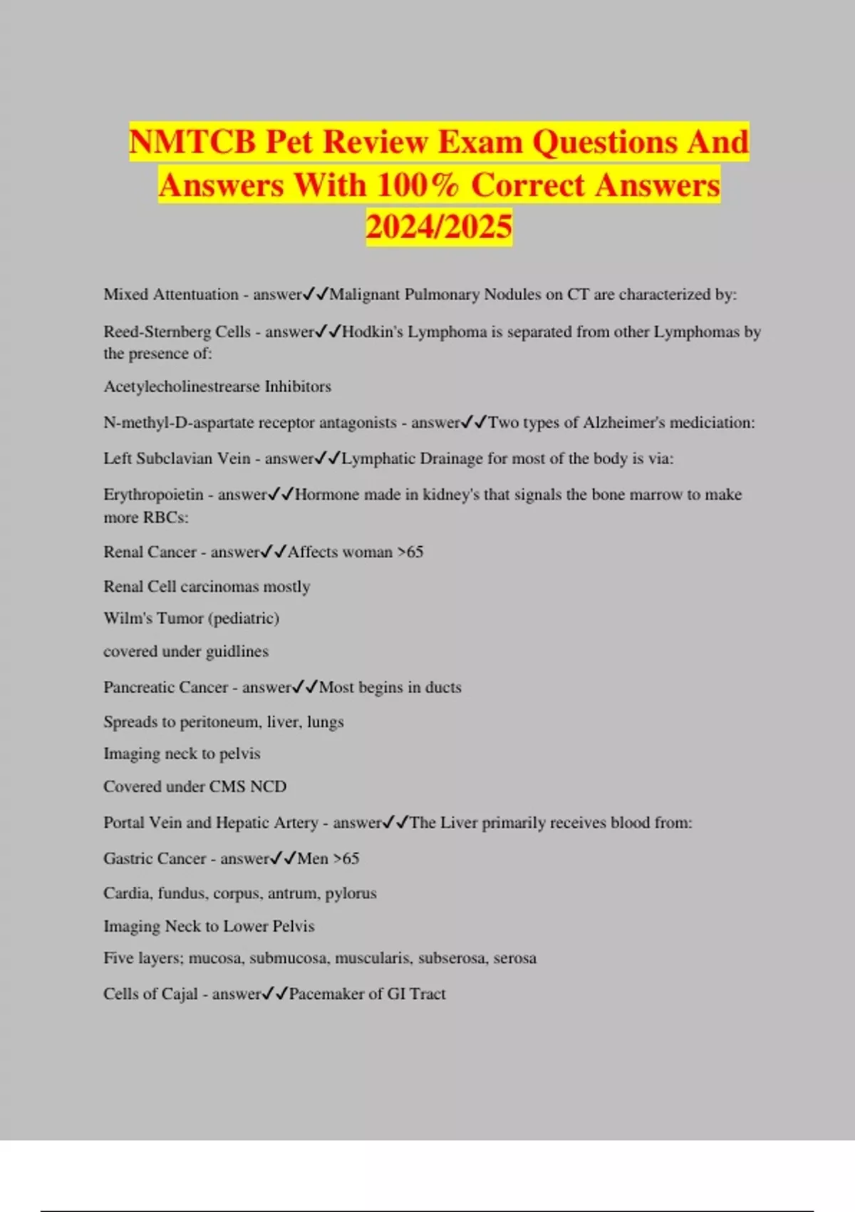 NMTCB Pet Review Exam Questions And Answers With 100% Correct Answers ...
