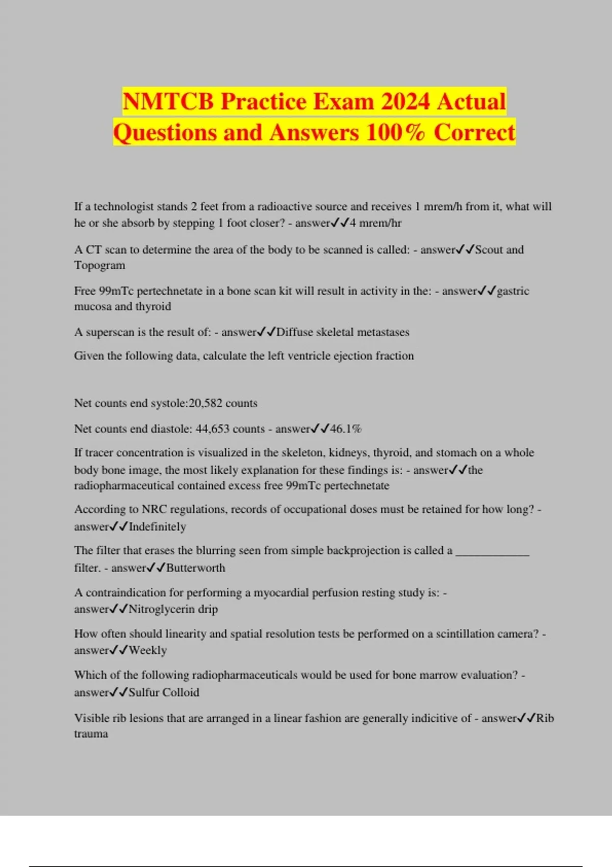 NMTCB Practice Exam 2024 Actual Questions and Answers 100% Correct ...