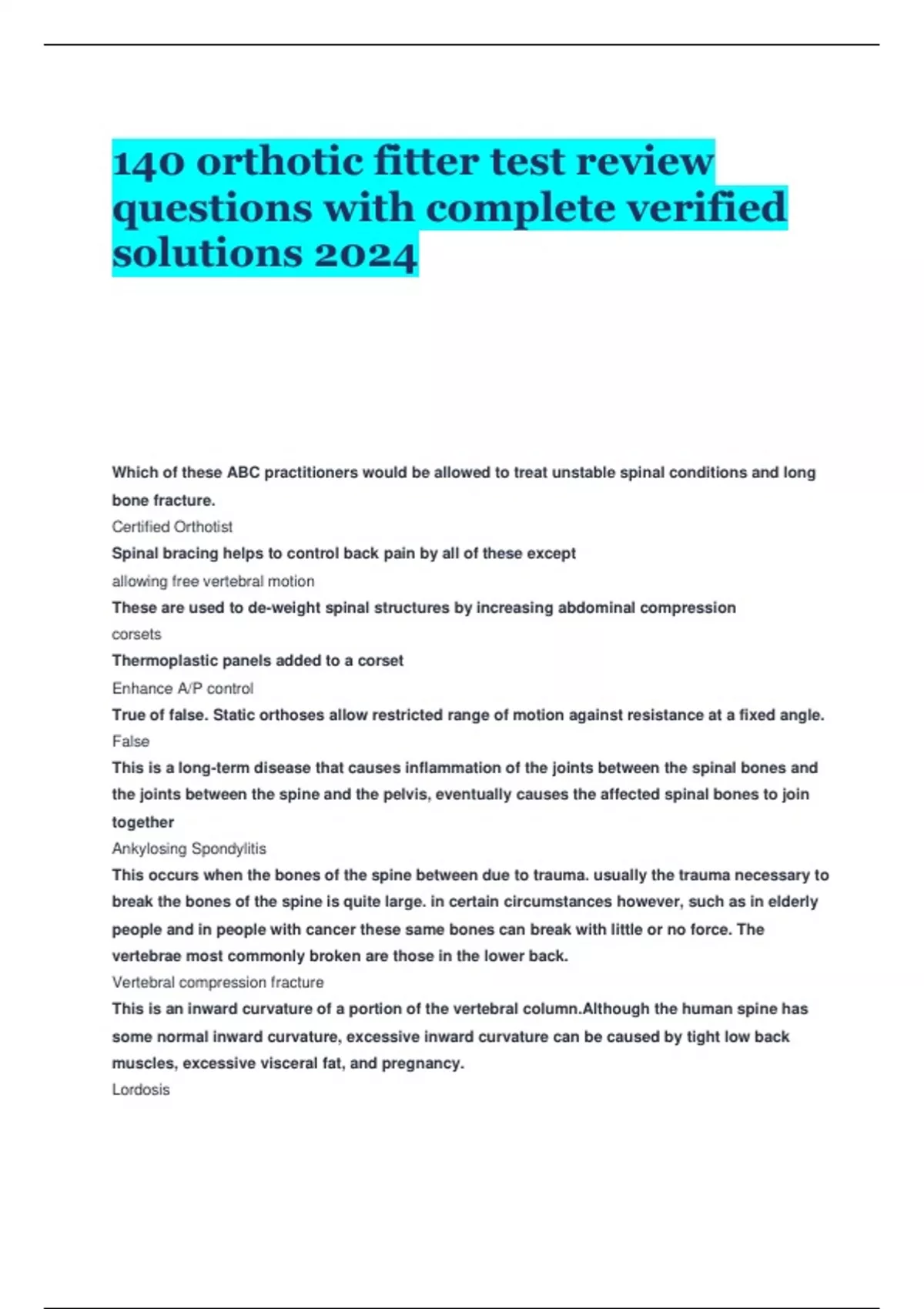 140 orthotic fitter test review questions with complete verified ...