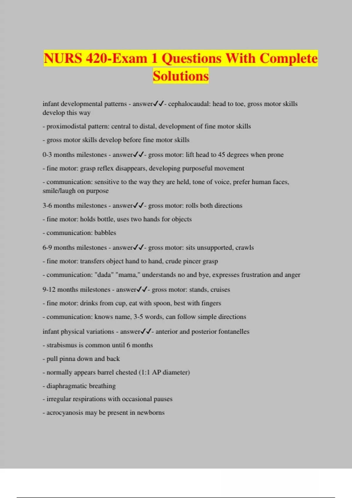 NURS 420-Exam 1 Questions With Complete Solutions - NURS 420 - Stuvia US