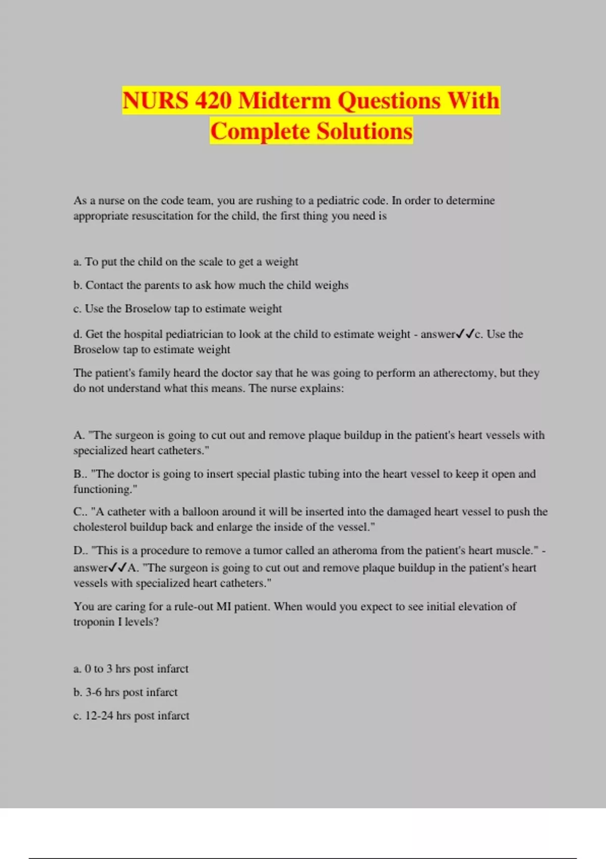 NURS 420 Midterm Questions With Complete Solutions - NURS 420 - Stuvia US