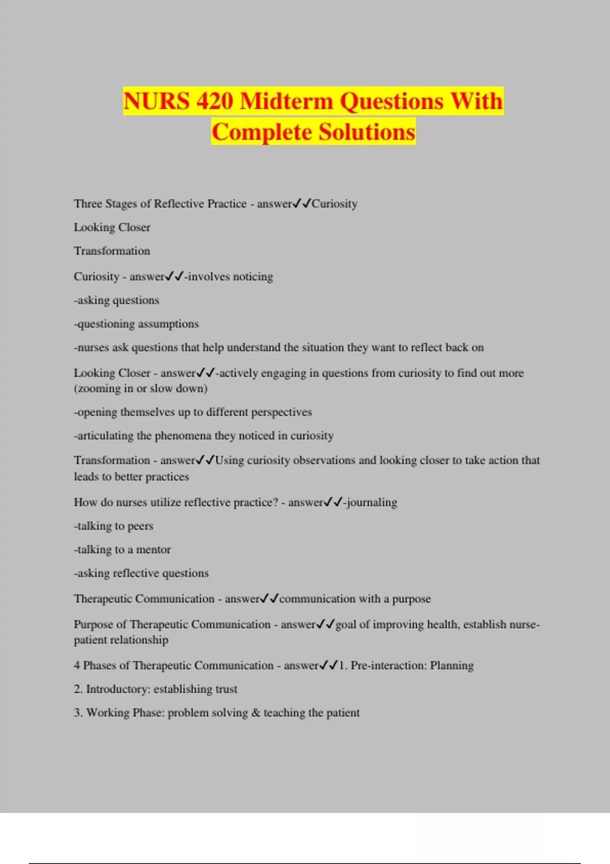 NURS 420 Midterm Questions With Complete Solutions - NURS 420 - Stuvia US