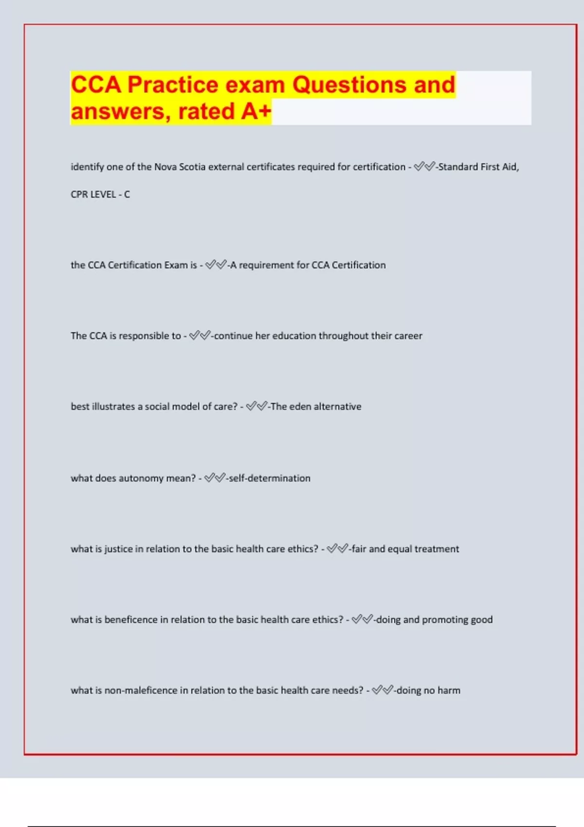 CCA Practice exam Questions and answers, rated A+/ Examminable Questions and answers For 2024/25 ...