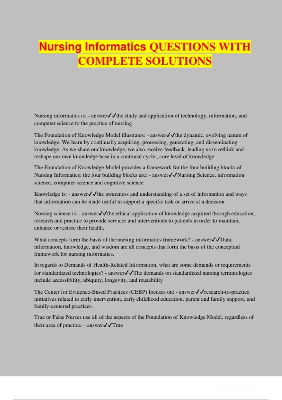 Nursing Informatics QUESTIONS WITH COMPLETE SOLUTIONS - Nursing ...