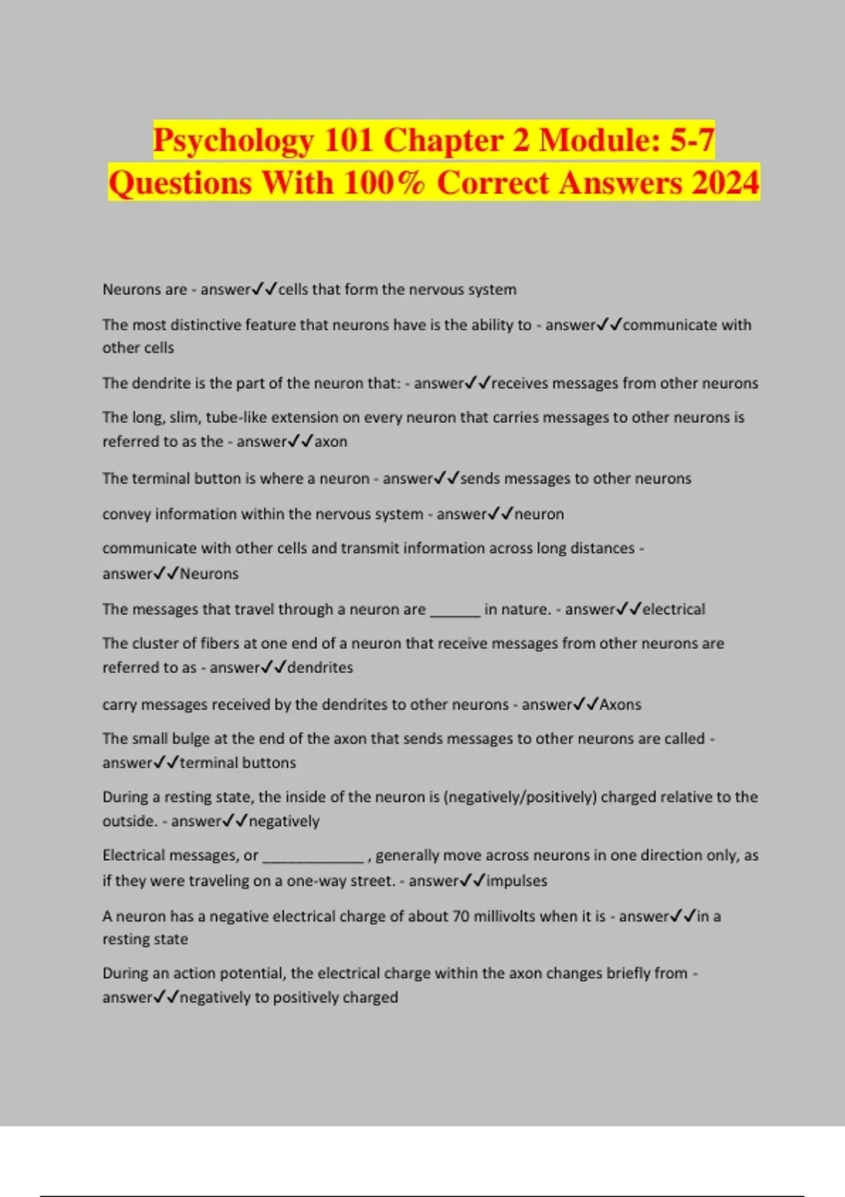 Psychology 101 Chapter 2 Module: 5-7 Questions With 100% Correct Answers 2024 - Psychology 101 ...
