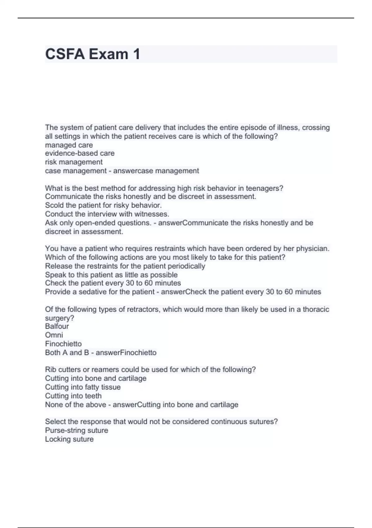 Csfa Exam 1 Questions With Correct Answers 2024 Csfa Stuvia Us