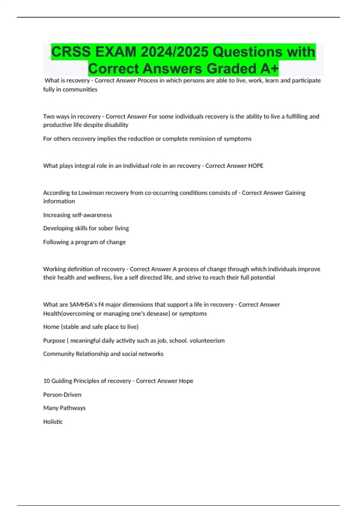 CRSS EXAM 2024/2025 Questions with Correct Answers Graded A+ - CRSS ...