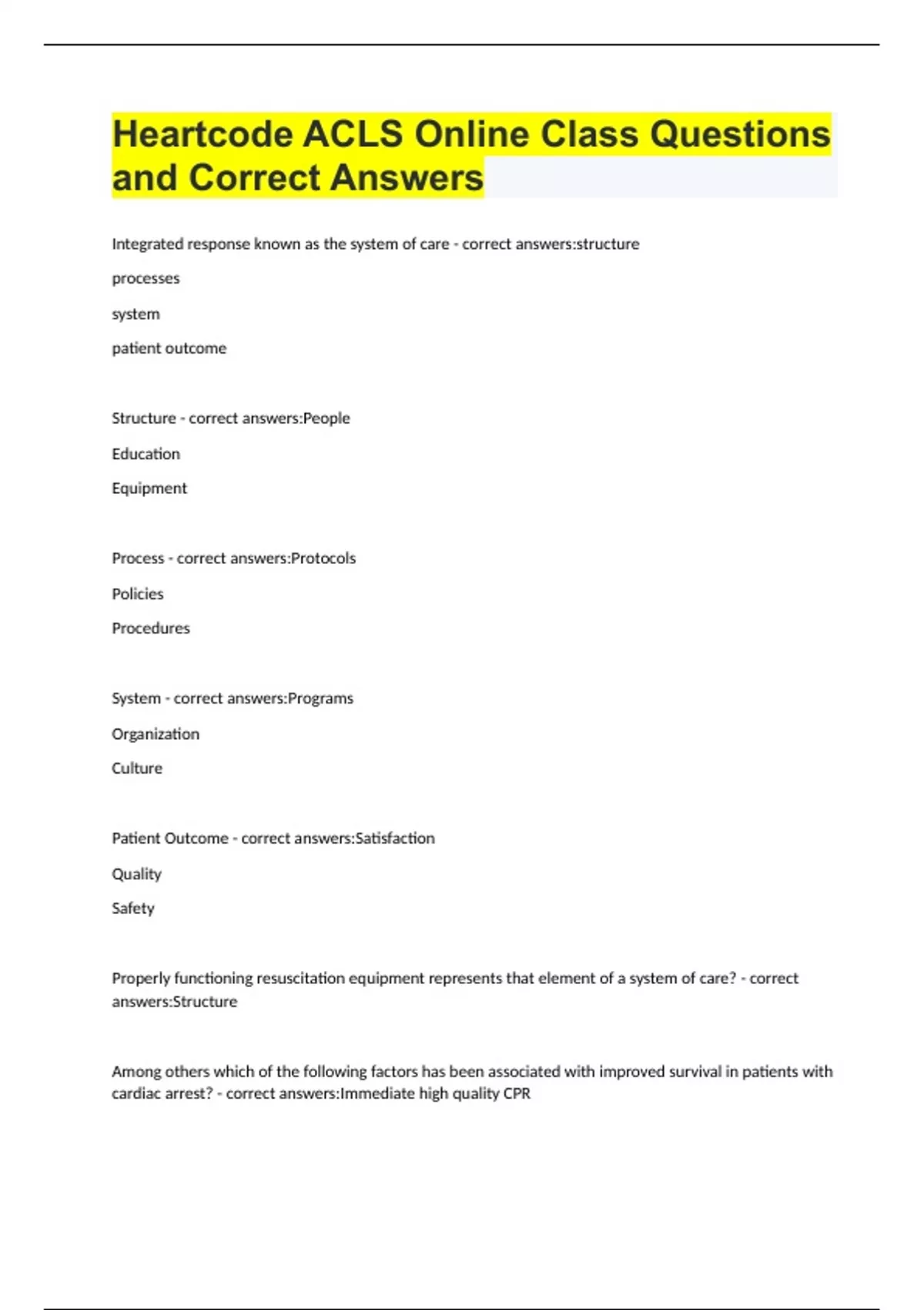 Heartcode ACLS Online Class Questions and Correct Answers. - PALS RED ...