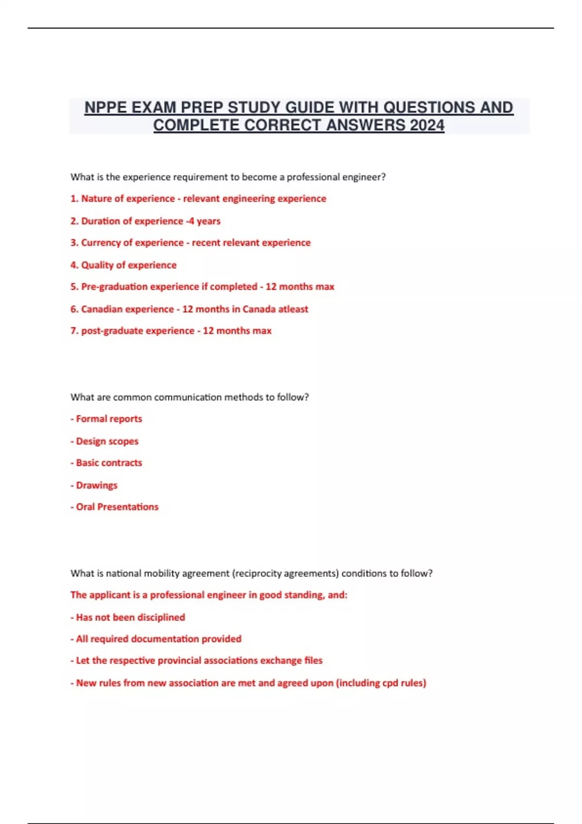 NPPE EXAM PREP STUDY GUIDE WITH QUESTIONS AND COMPLETE CORRECT ANSWERS ...