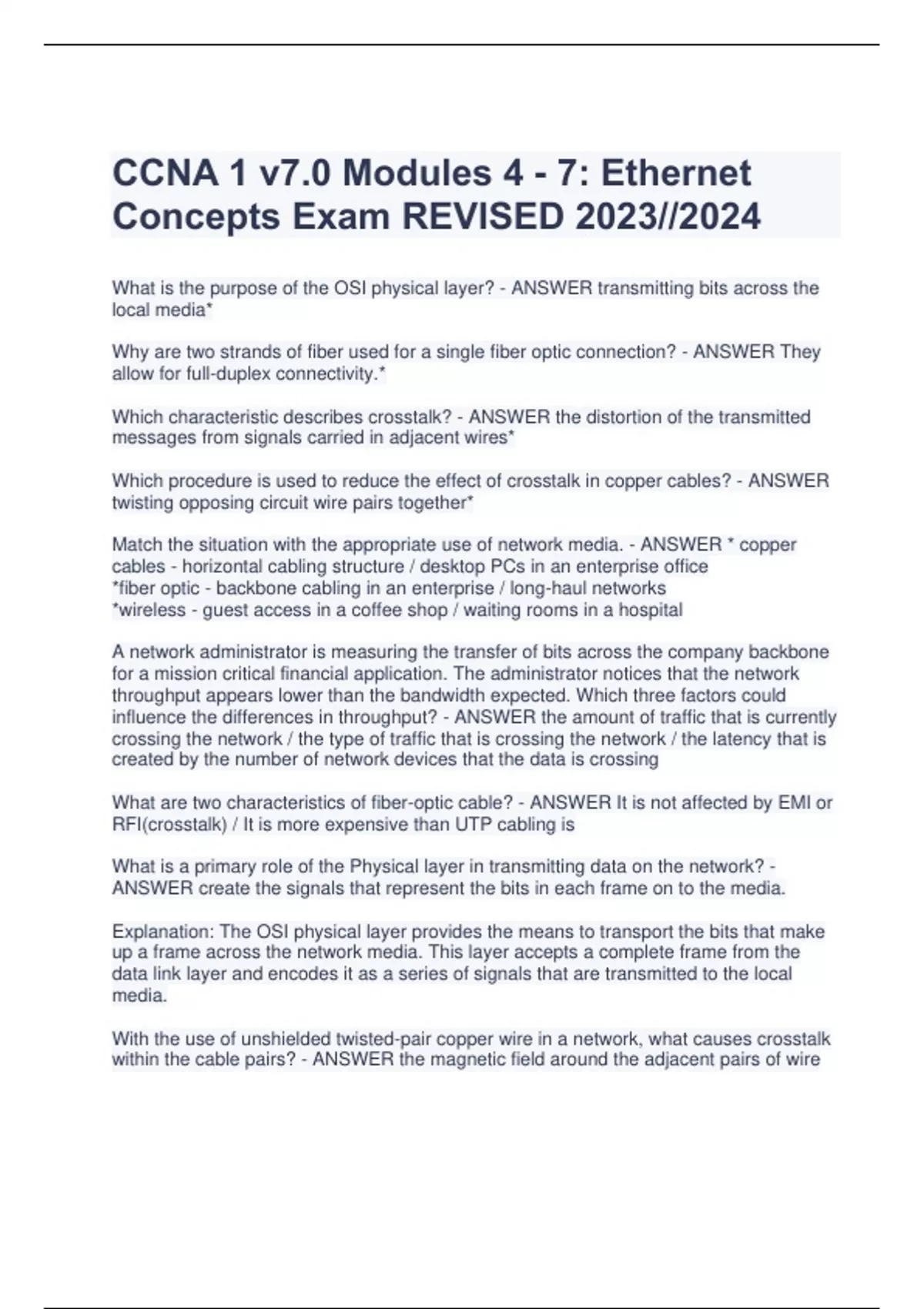 CCNA 1 v7.0 Modules 4 - 7: Ethernet Concepts Exam REVISED 2023//2024 ...