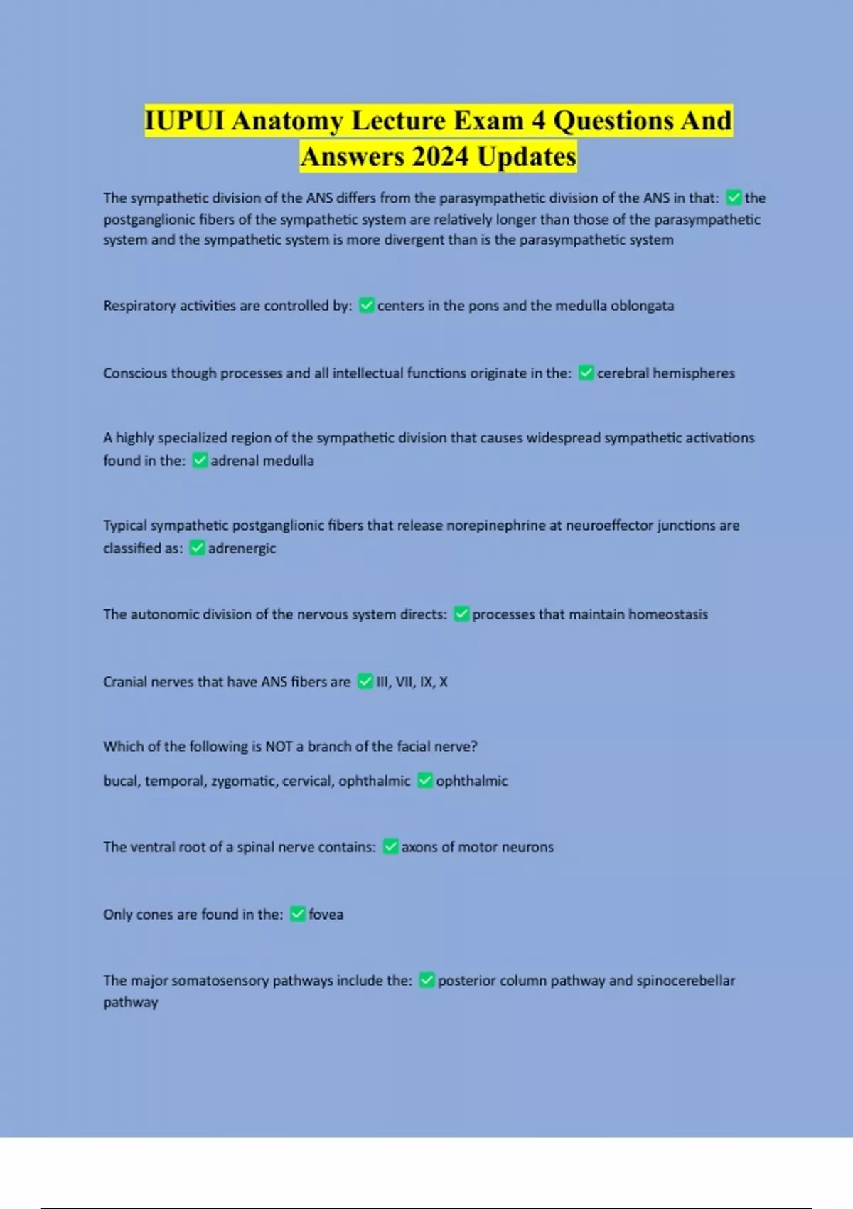 IUPUI Anatomy Lecture Exam 4 Questions And Answers 2024 Updates - IUPUI ...