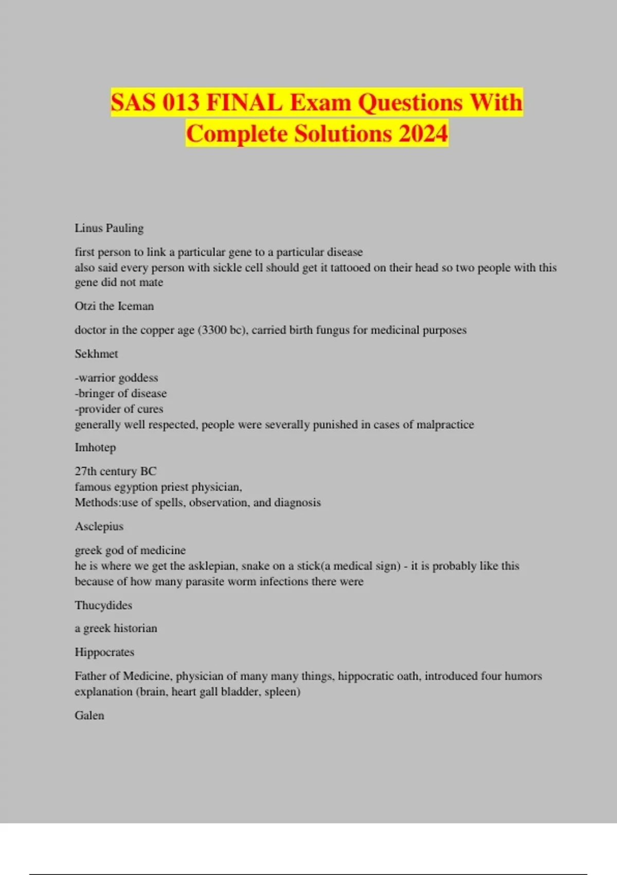 SAS 013 FINAL Exam Questions With Complete Solutions 2024 - SAS - Stuvia US