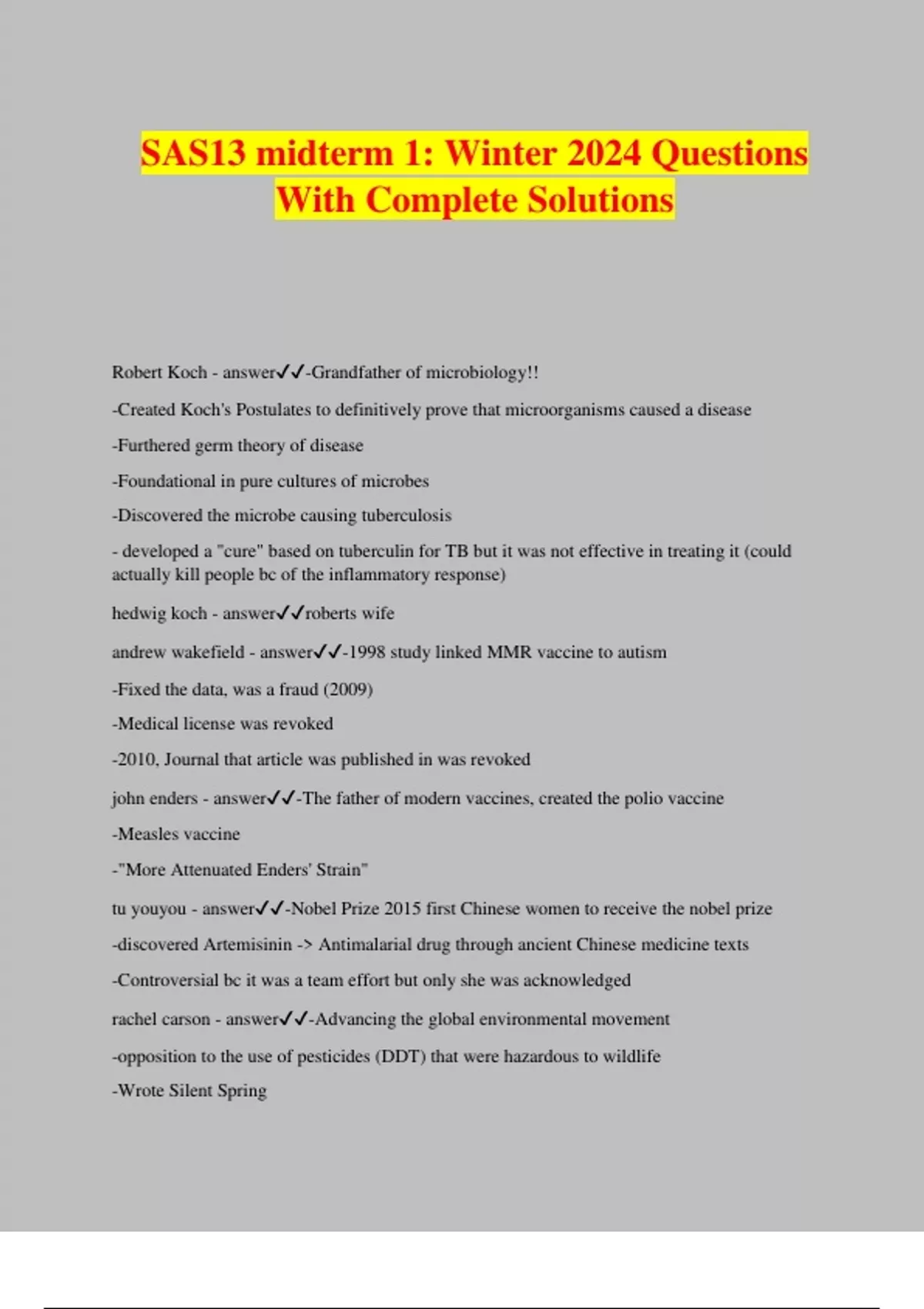 SAS13 midterm 1: Winter 2024 Questions With Complete Solutions - SAS - Stuvia US