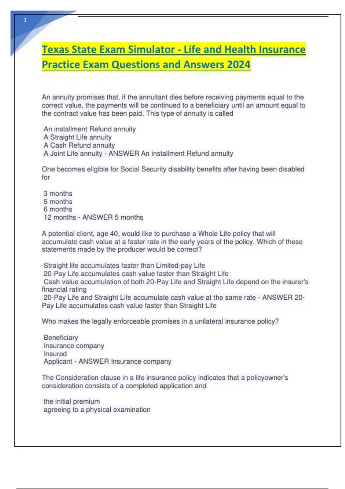 Texas State Exam Simulator - Life and Health Insurance Practice Exam ...