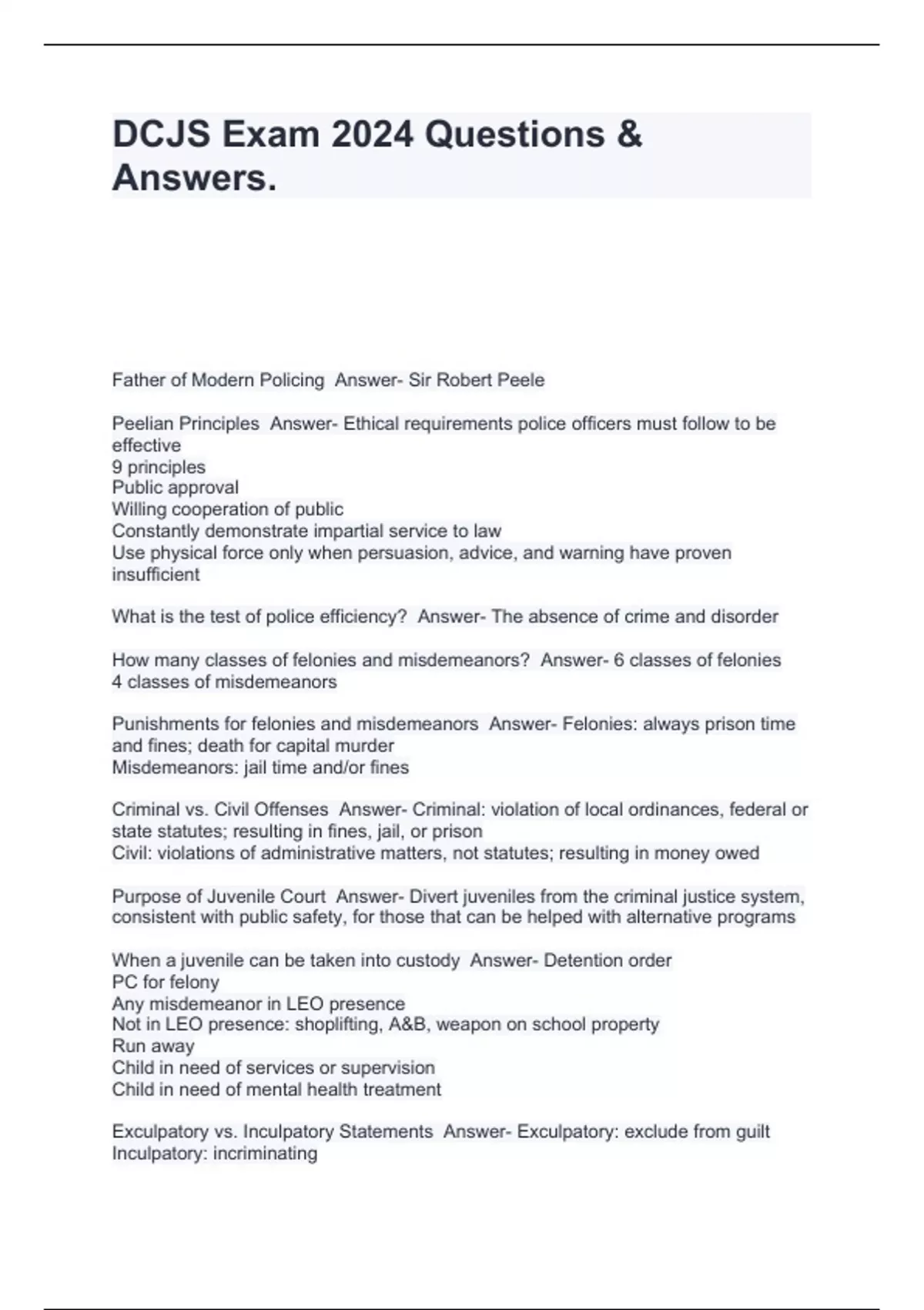 DCJS Exam 2024 Questions & Answers. - DCJS - Stuvia US