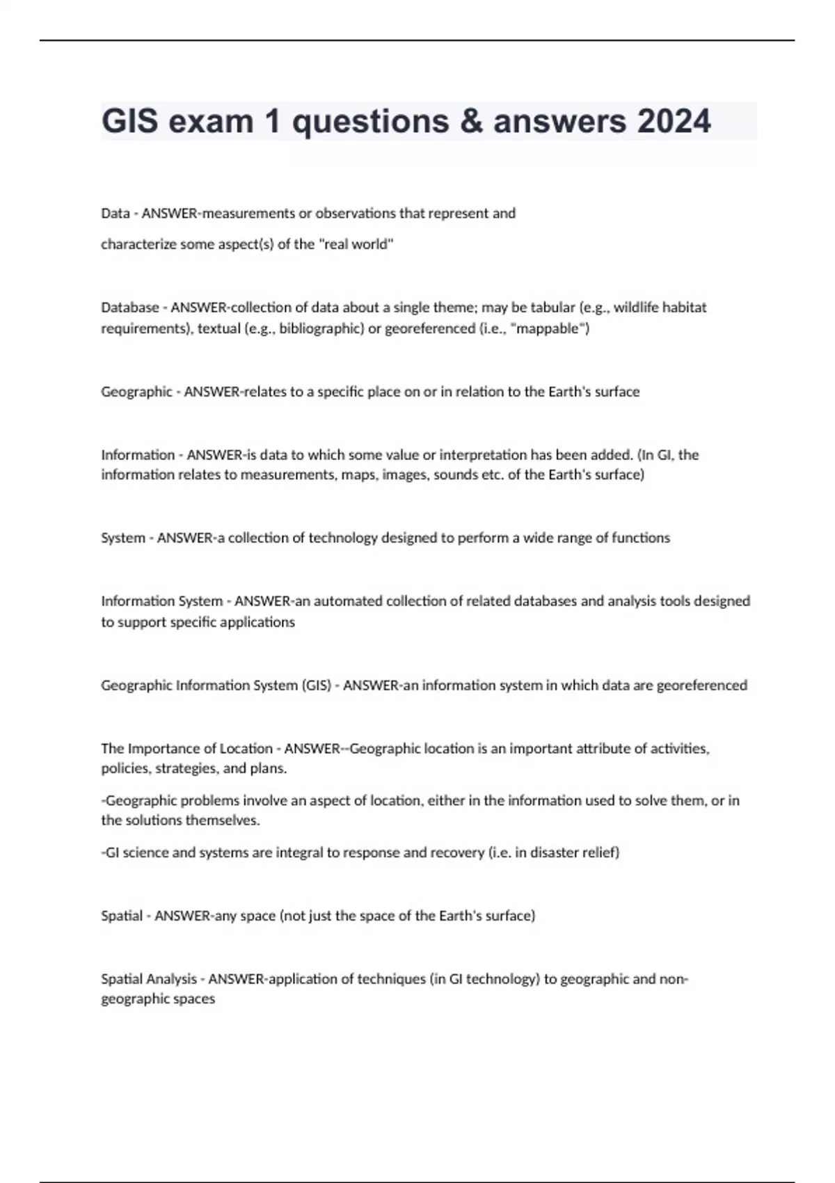 GIS exam 1 questions & answers 2024 - GIS - Stuvia US