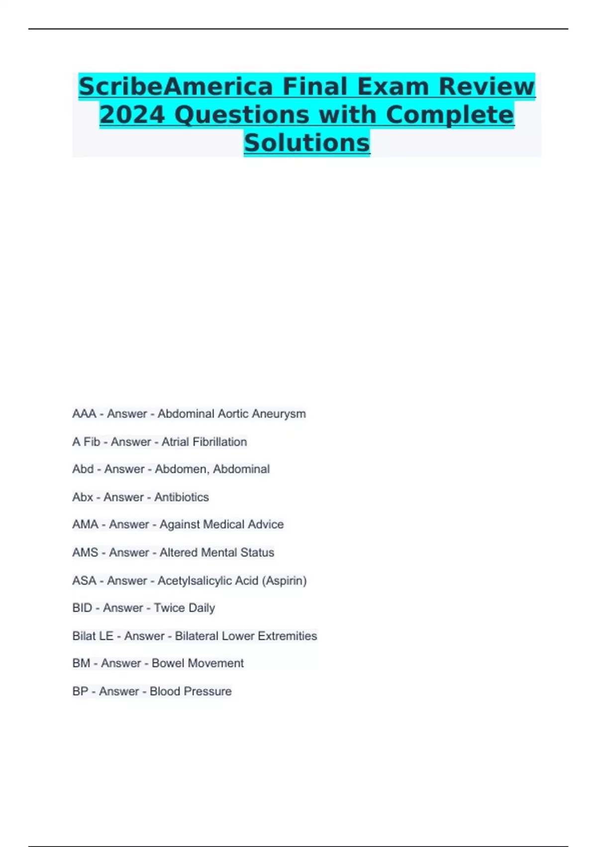 Scribe America Final Exam Review 2024 Questions with Complete Solutions ...