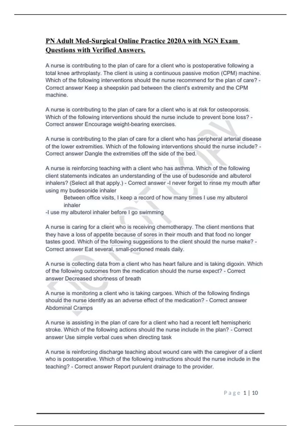 PN Adult Med-Surgical Online Practice 2020A with NGN Exam Questions with Verified Answers - Utah ...