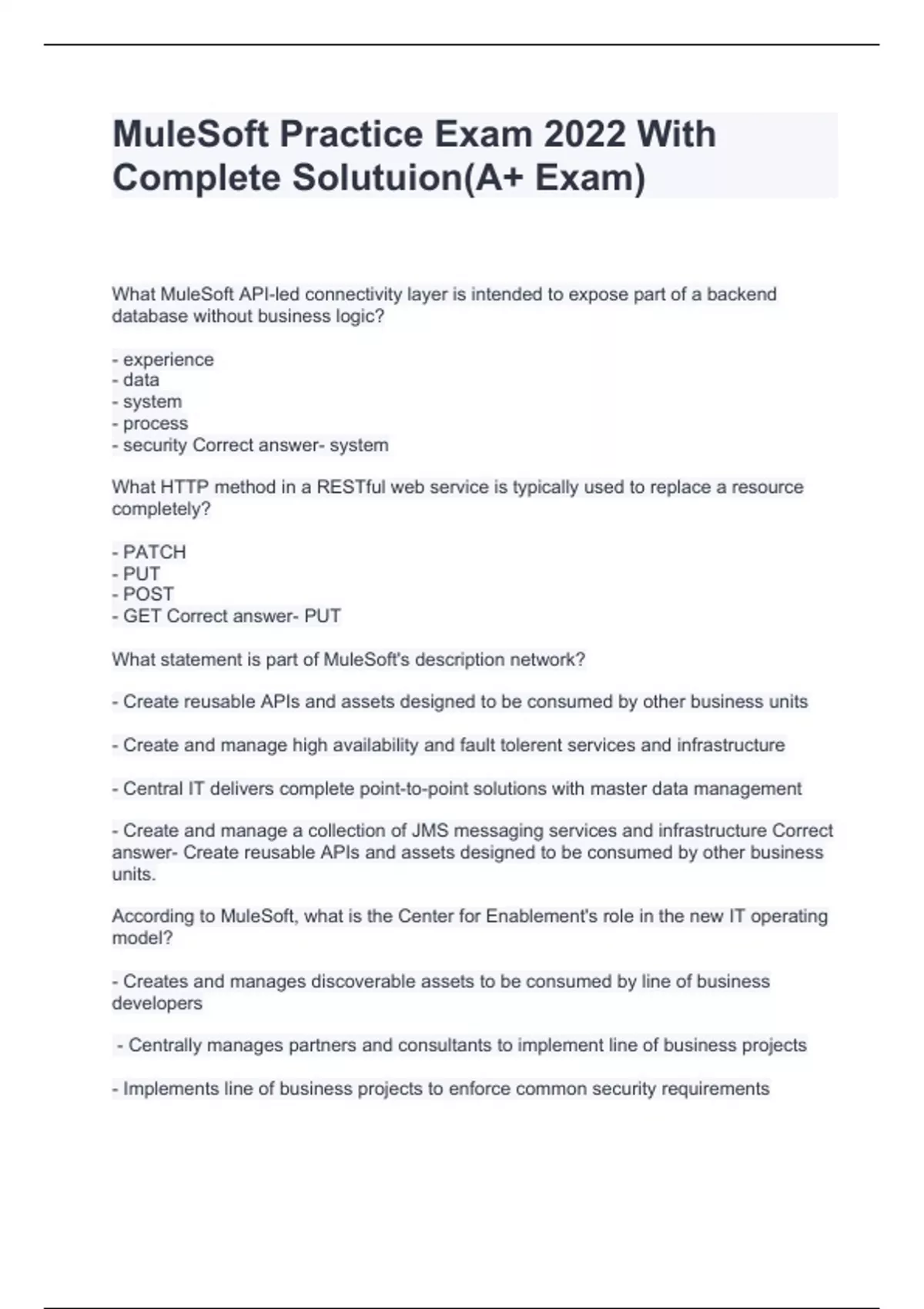 MuleSoft Practice Exam Questions and Answers 2024/2025 Complete ...