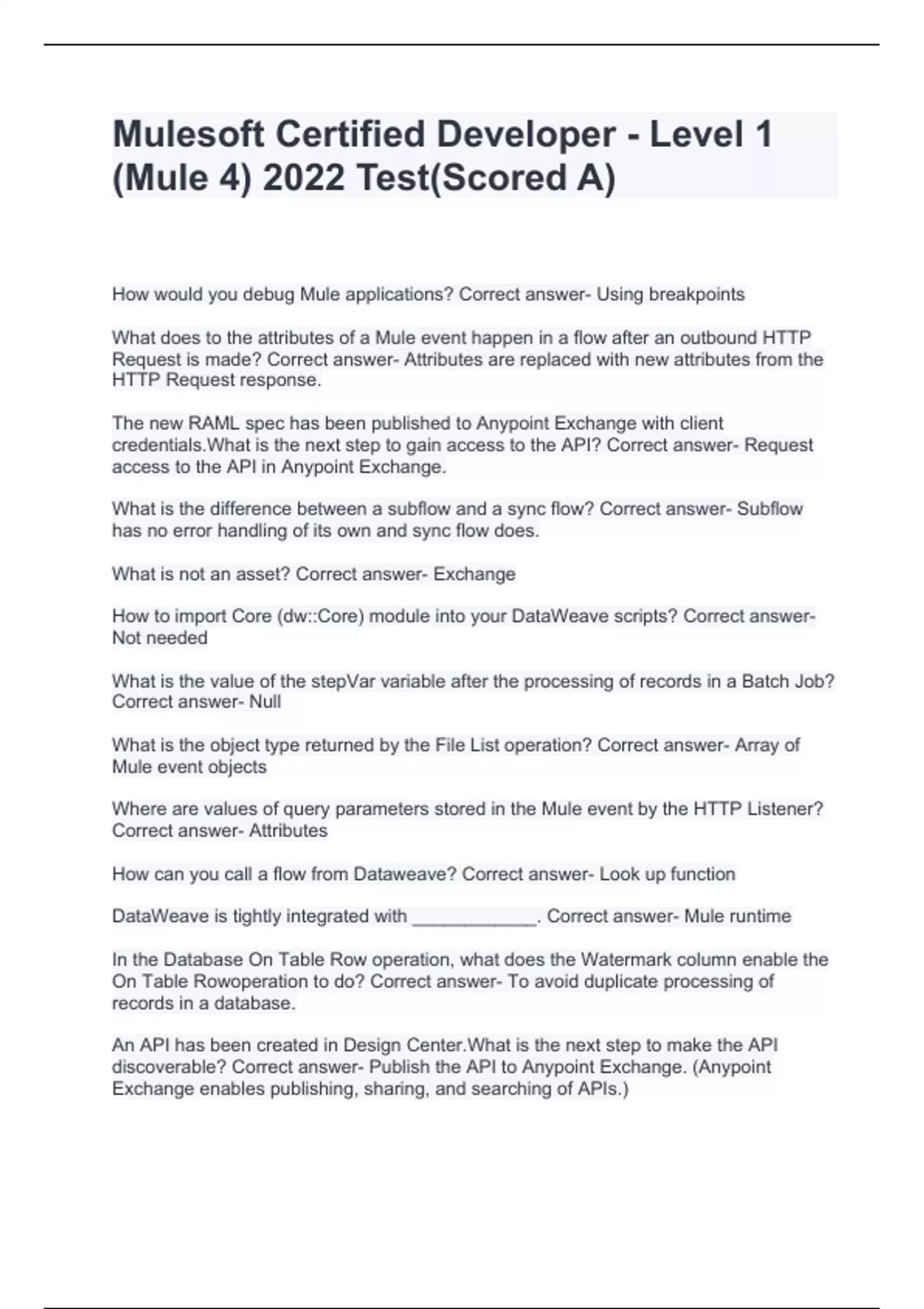 Mulesoft Certified Developer Level 1 Mule 4 2024 Test Scored A Nursing Stuvia Us