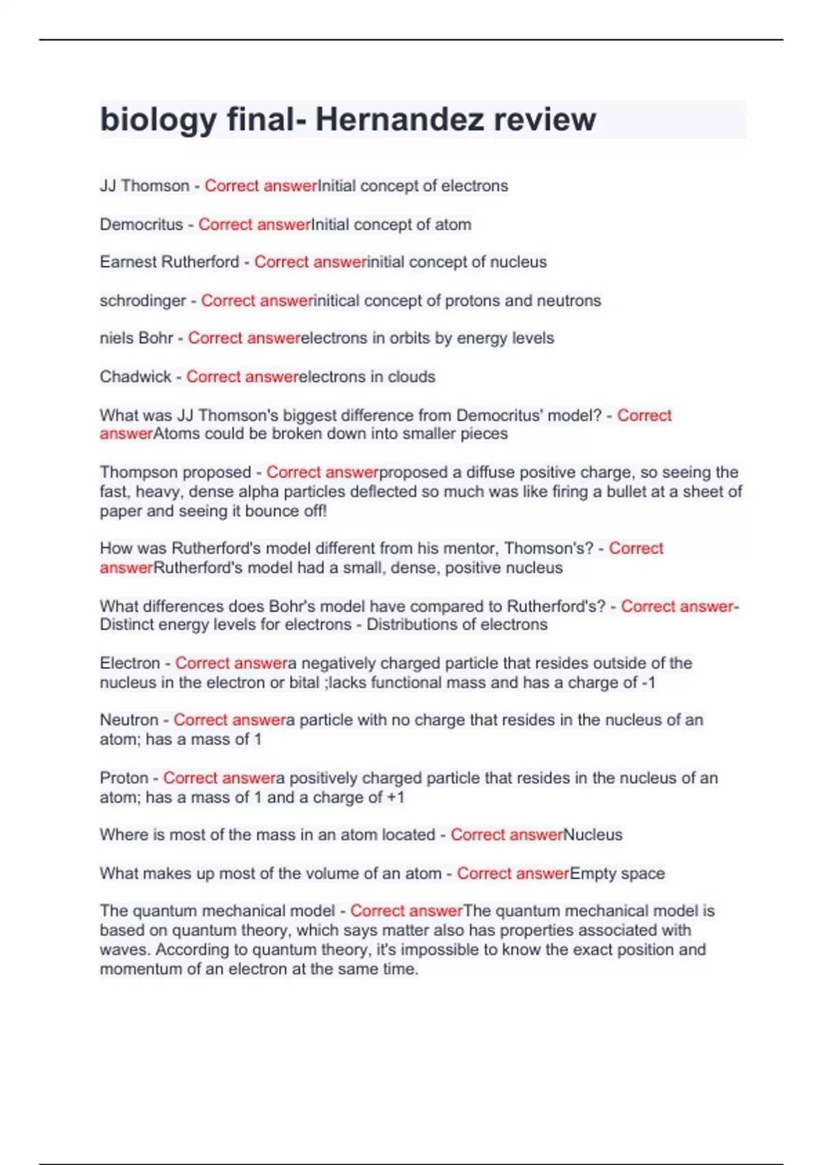 biology final- Hernandez review LATEST UPDATED 2024 - Biology - Stuvia US