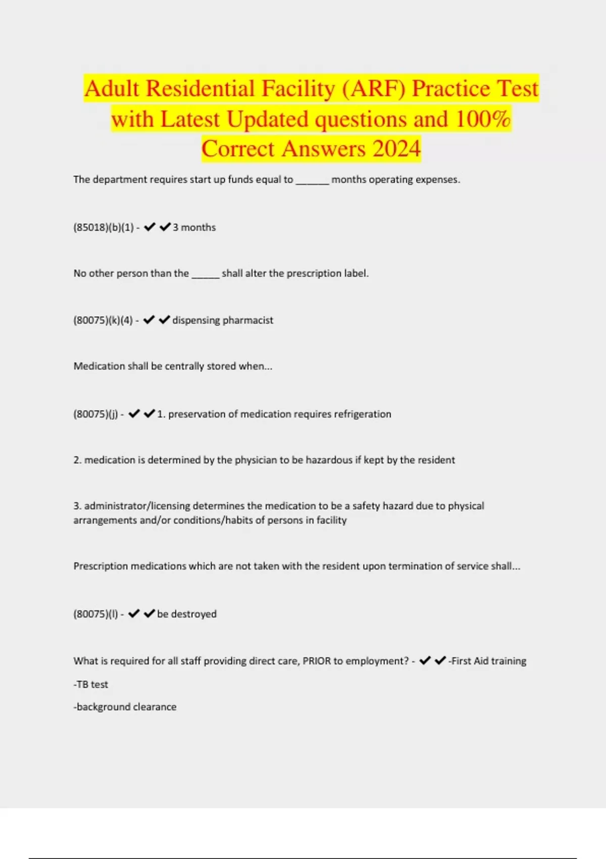 Adult Residential Facility (ARF) Practice Test with Latest Updated ...