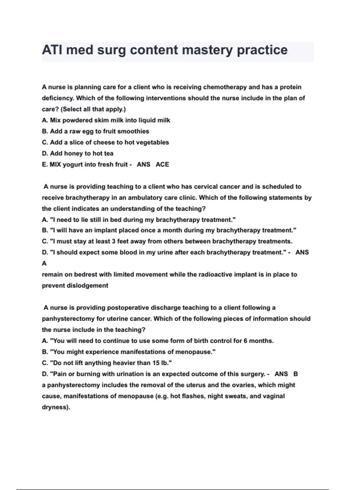 ATI med surg content mastery practice 2024 - ATI med surg content ...