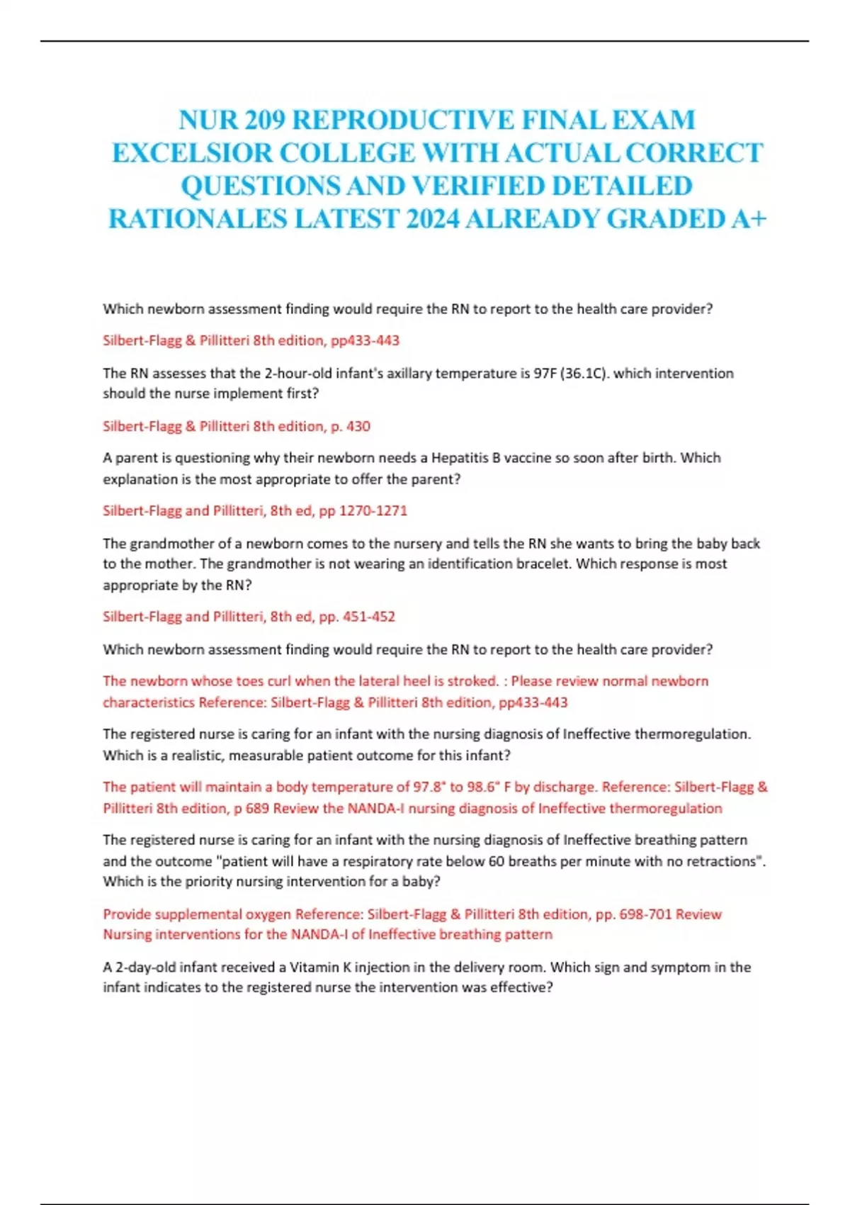 NUR 209 REPRODUCTIVE FINAL EXAM EXCELSIOR COLLEGE WITH ACTUAL CORRECT QUESTIONS AND VERIFIED ...