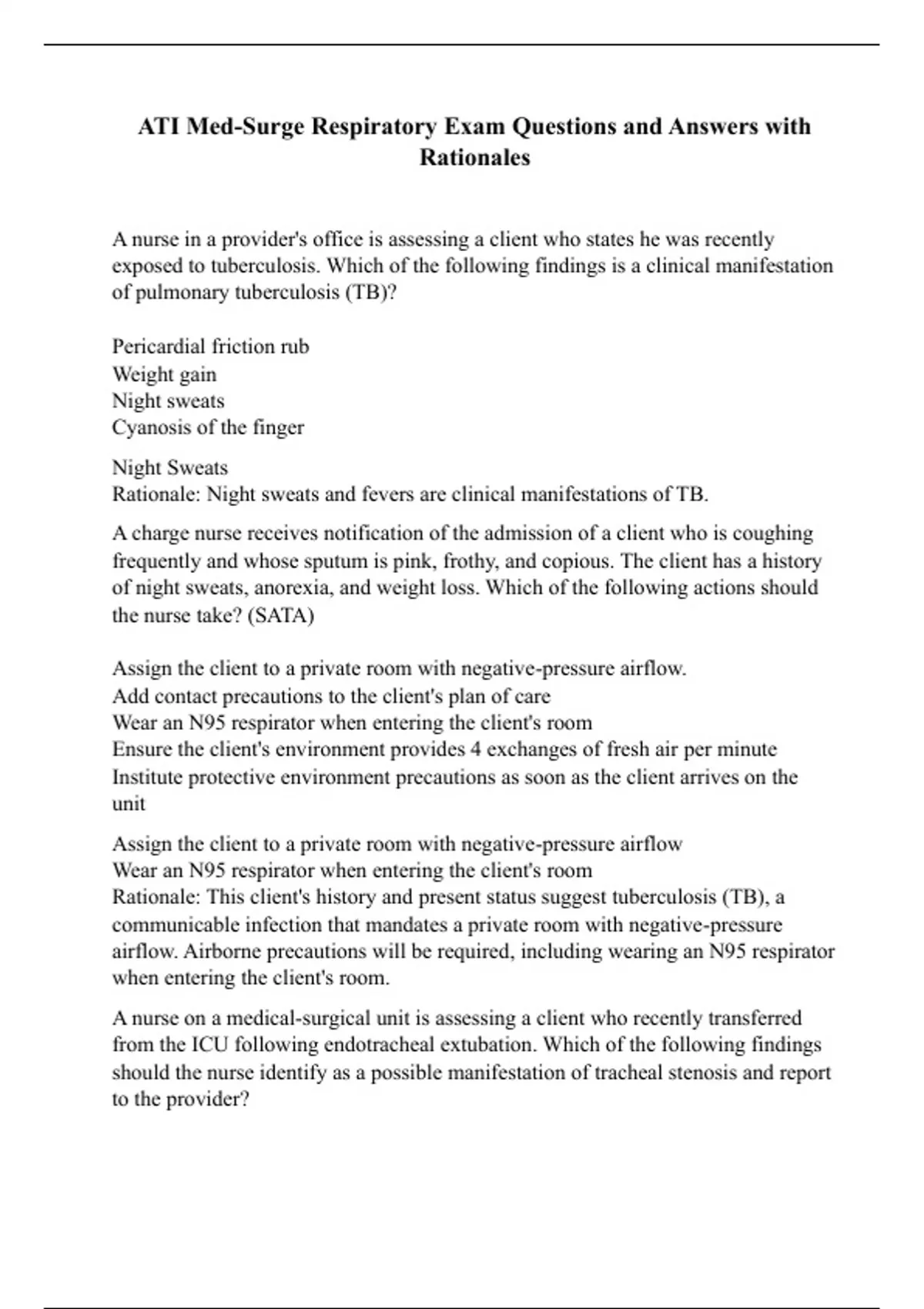ATI Med-Surge Respiratory Exam Questions and Answers with Rationales ...