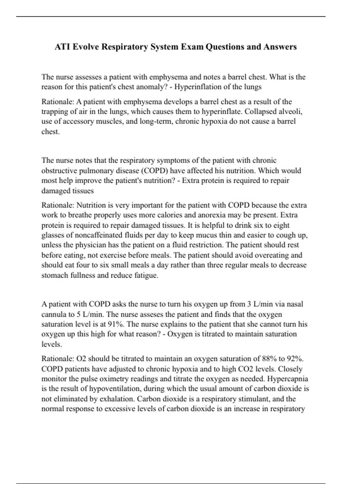 ATI Evolve Respiratory System Exam Questions and Answers - ATI MED SURG ...
