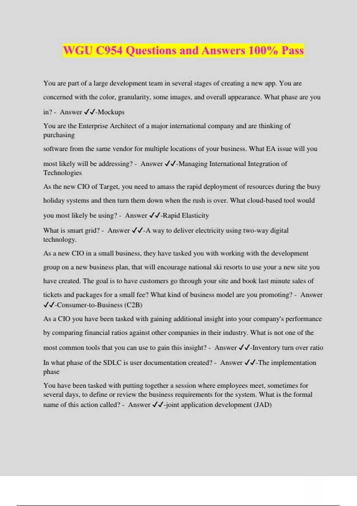 WGU C954 Questions and Answers 100% Pass - WGU C954 - Stuvia US