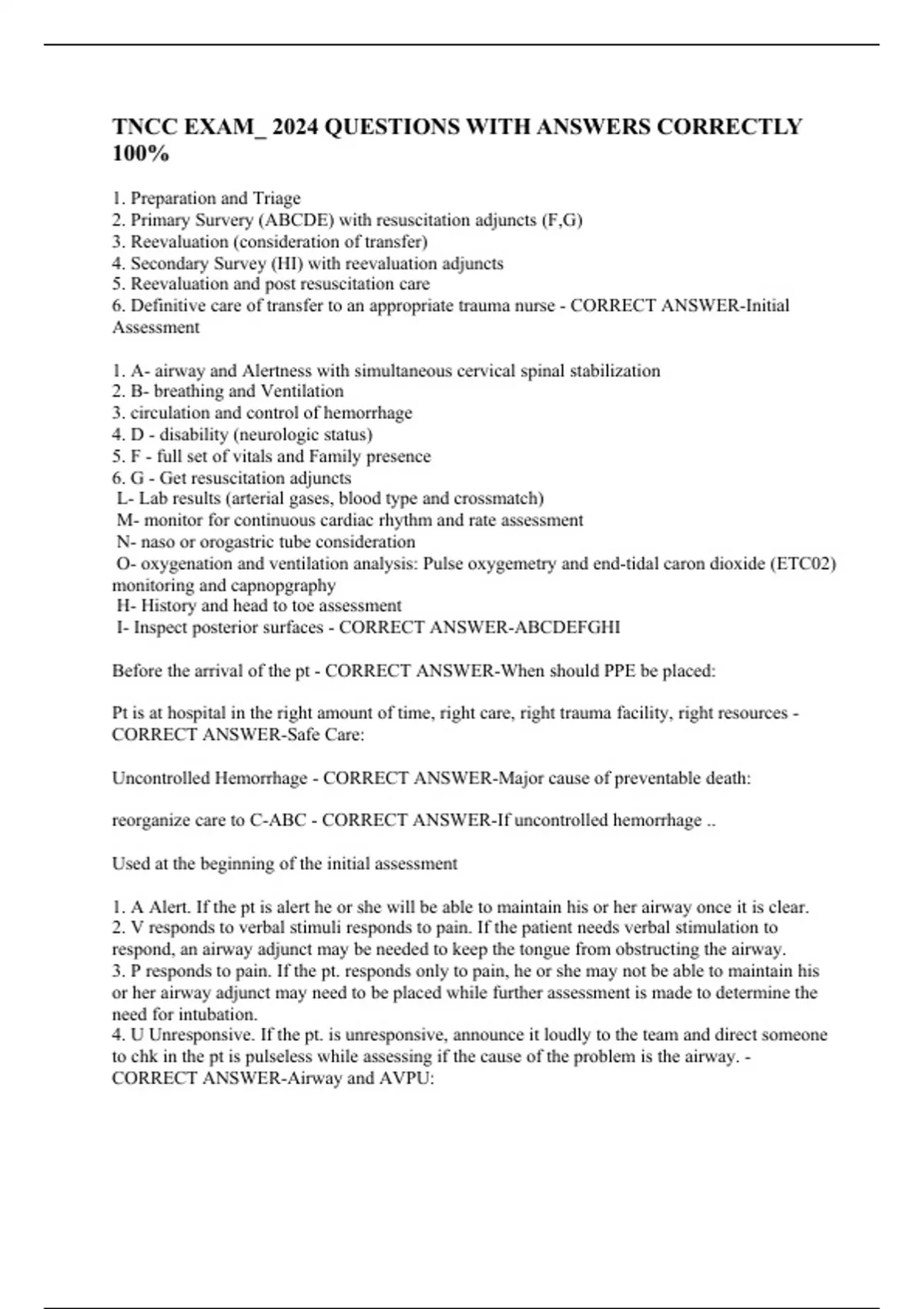TNCC EXAM_ 2024 QUESTIONS WITH ANSWERS CORRECTLY 100% - TNCC-Trauma ...
