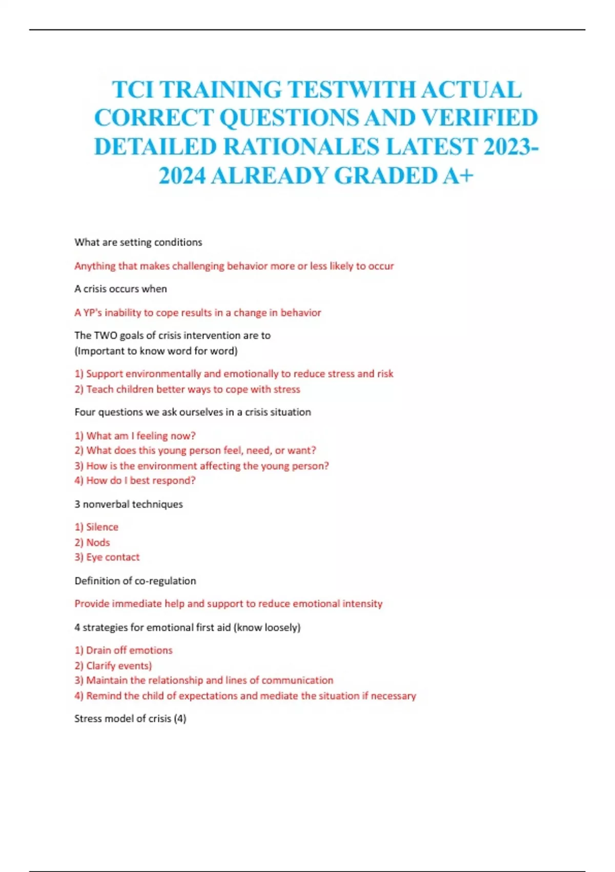 TCI TRAINING TESTWITH ACTUAL CORRECT QUESTIONS AND VERIFIED DETAILED ...