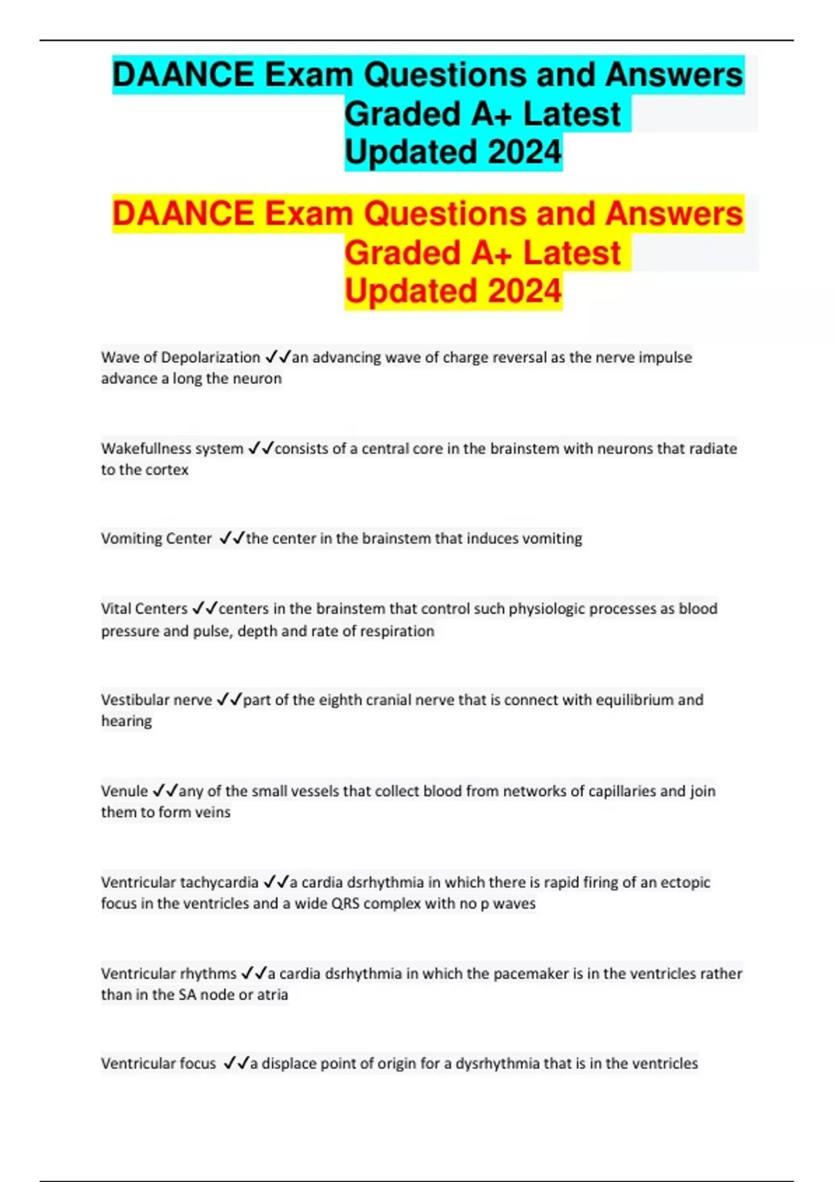 DAANCE Exam Questions and Answers Graded A+ Latest Updated 2024 ...