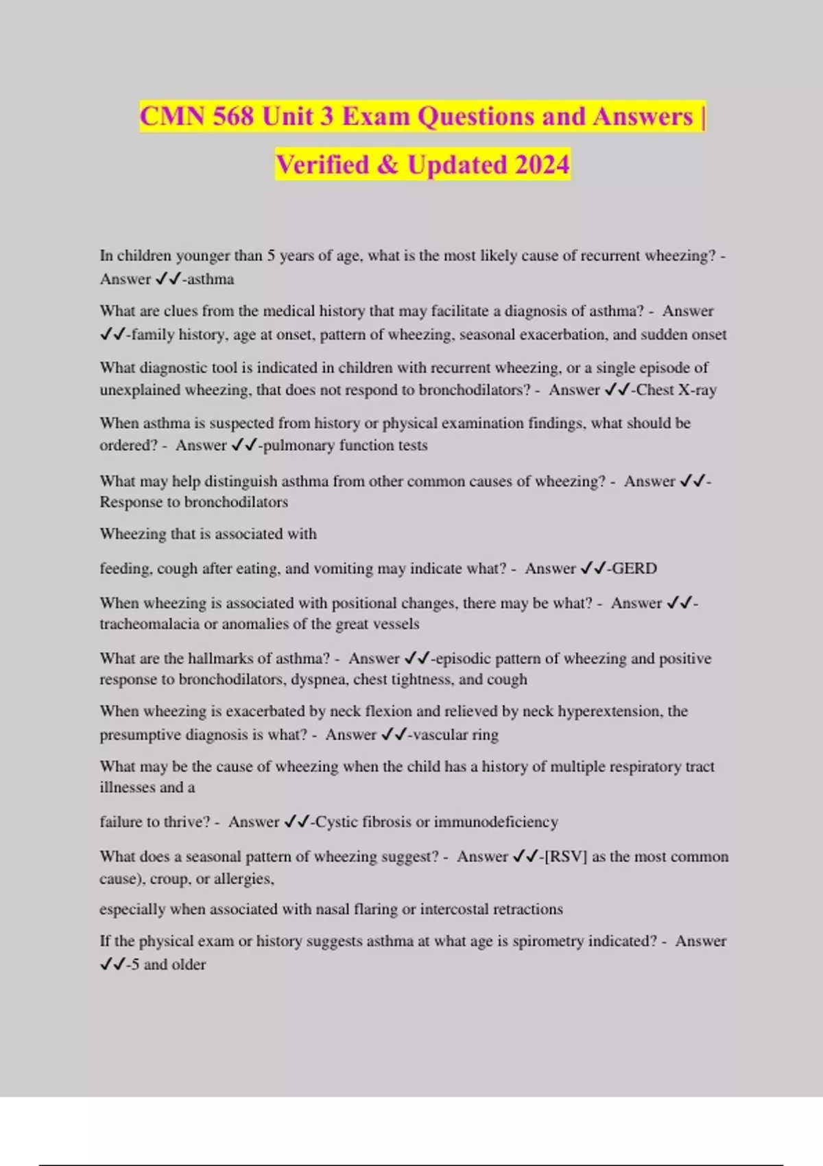 CMN 568 Bundled Exams Questions and Answers | 100% Verified and Updated 2024 | Graded A+ - Stuvia US