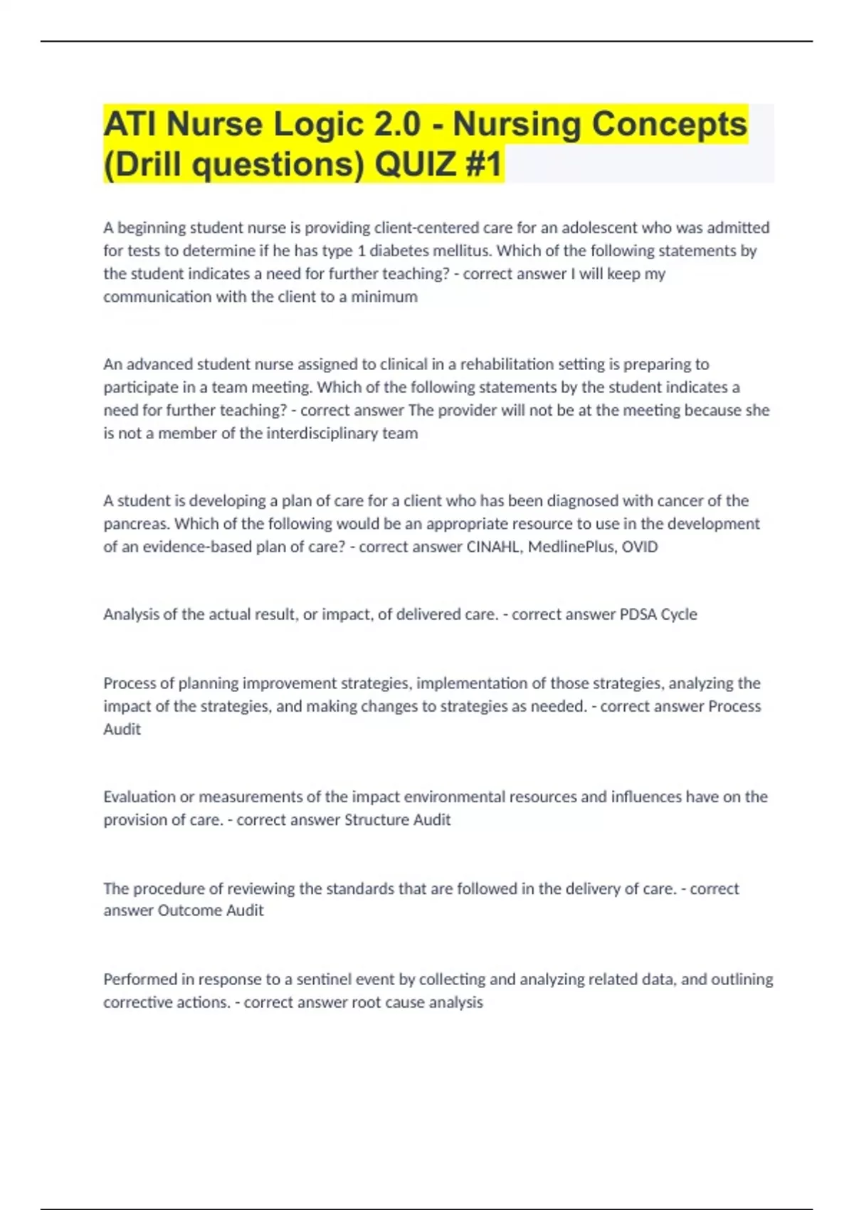 ATI Nurse Logic 2.0 - Nursing Concepts study guide - NURSING ...