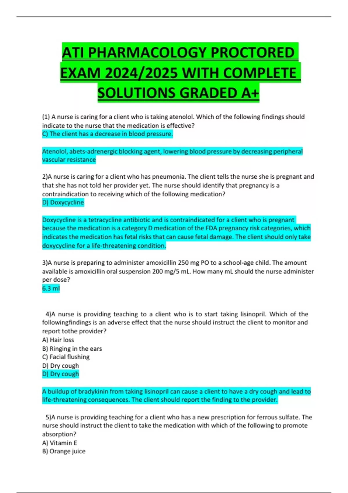 ATI PHARMACOLOGY PROCTORED EXAM 2024/2025 WITH COMPLETE SOLUTIONS ...