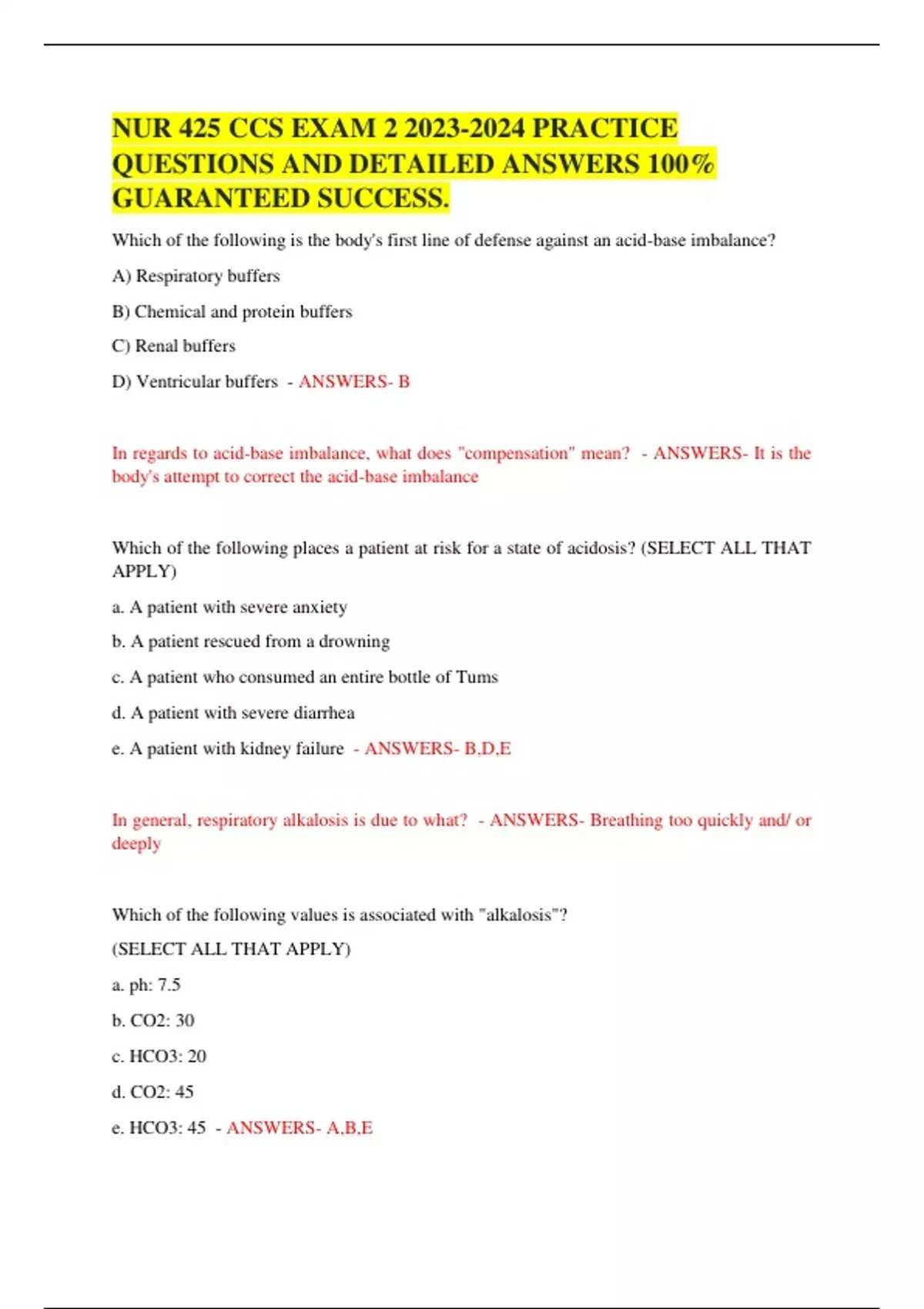 NUR 425 CCS EXAM PRACTICE QUESTIONS AND DETAILED ANSWERS 100% ...