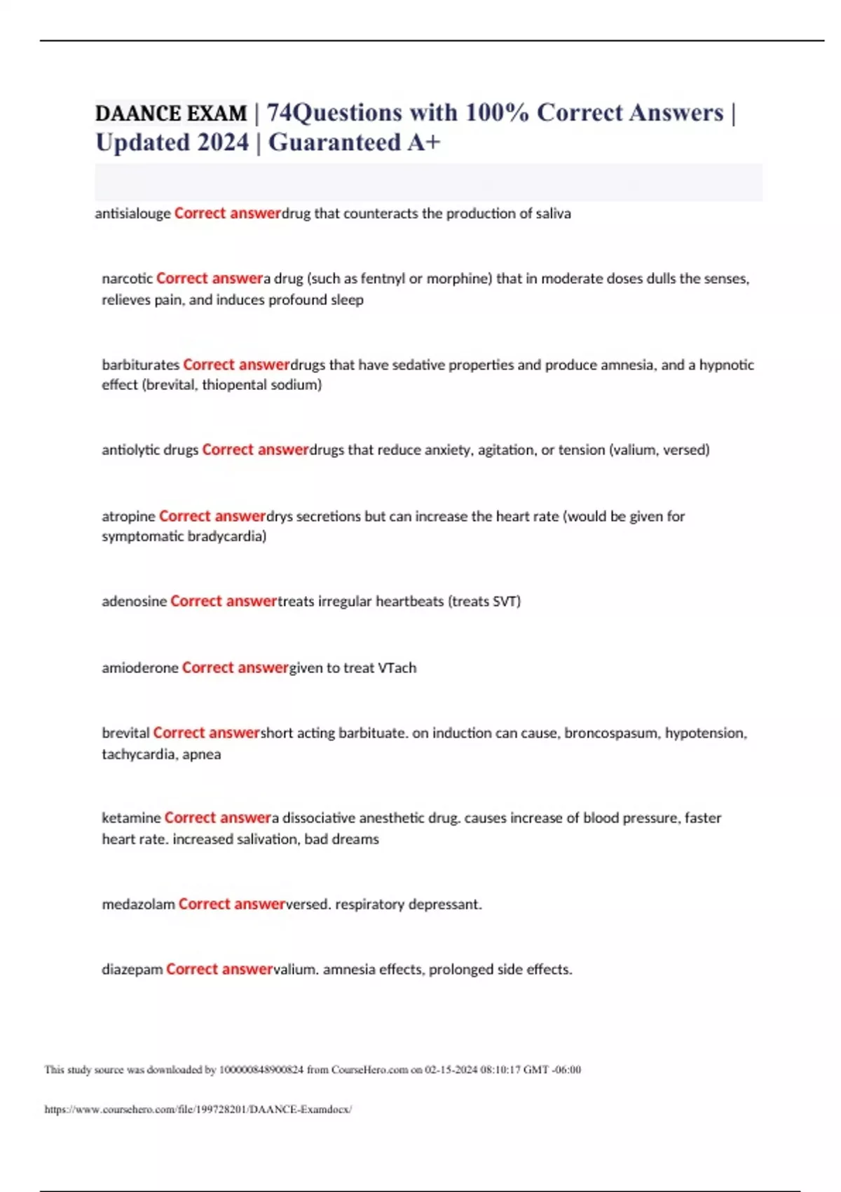 DAANCE EXAM | 74Questions with 100% Correct Answers | Updated 2024 ...