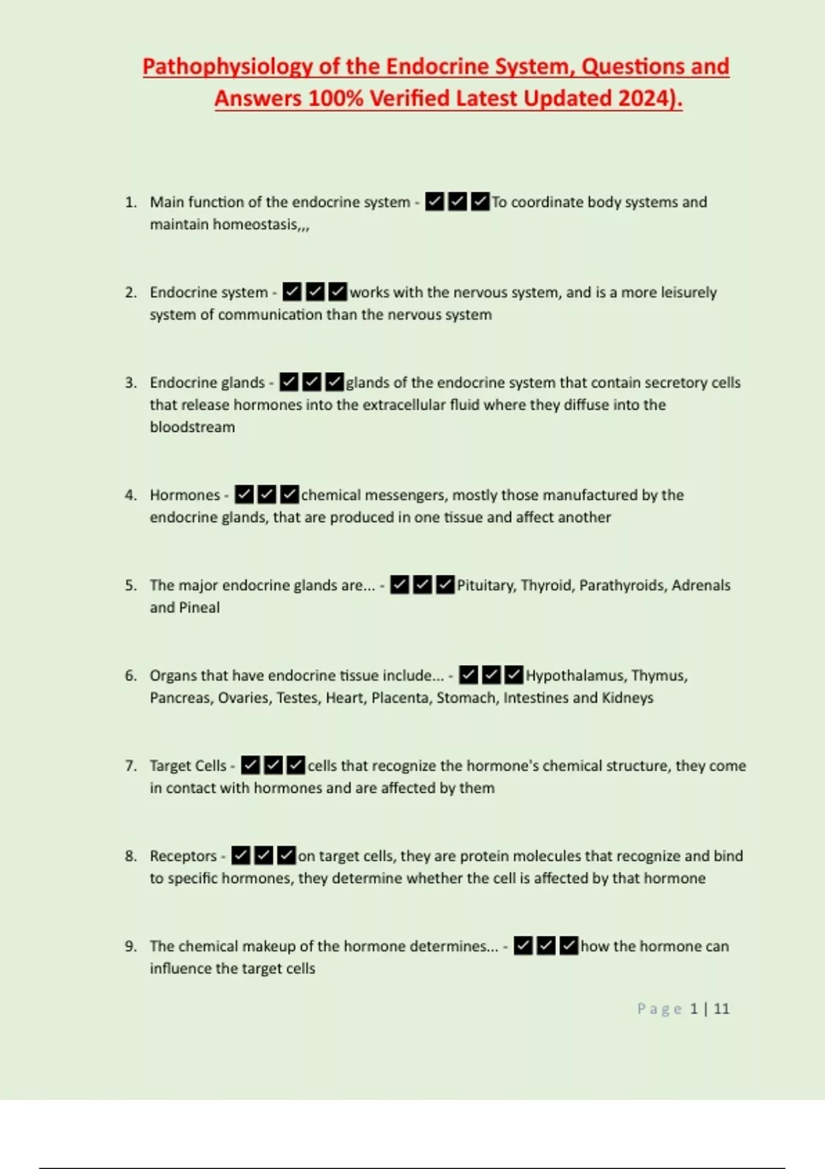 Pathophysiology of the Endocrine System, Questions and Answers 100% ...