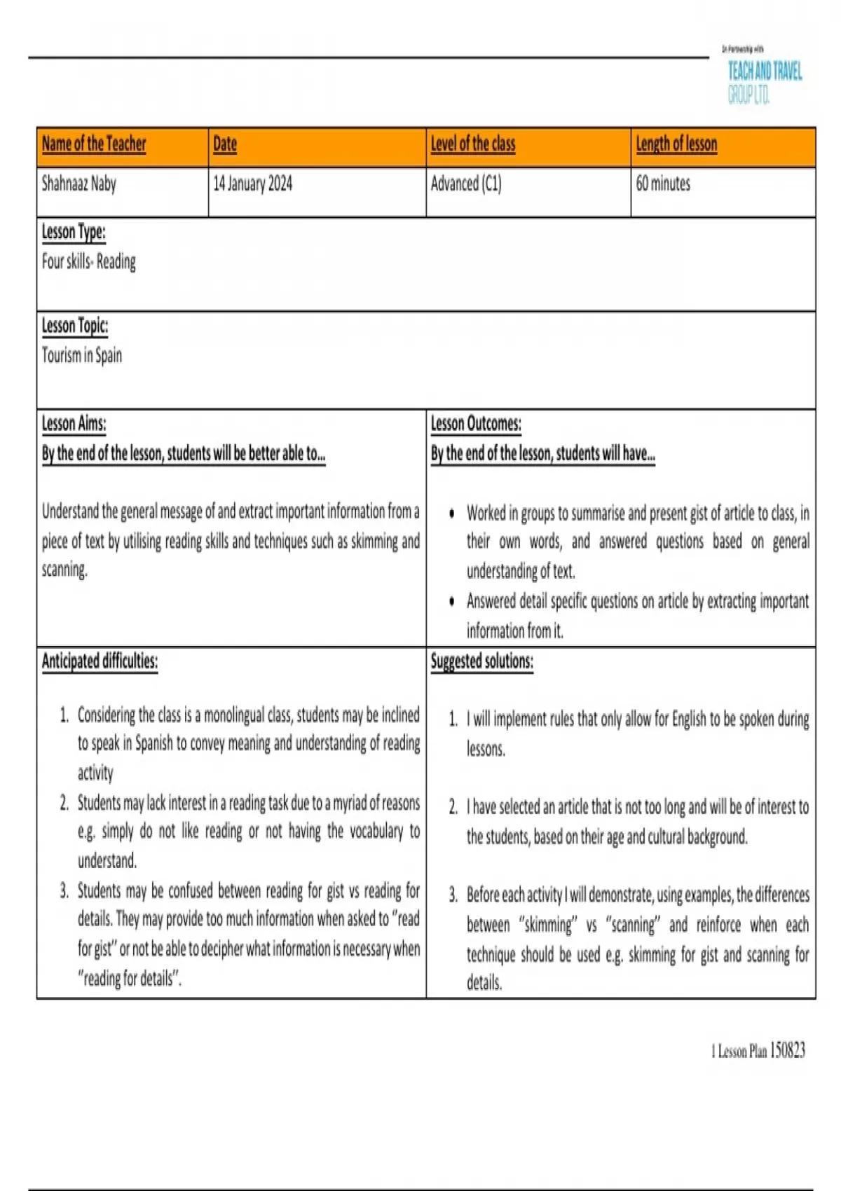 TEFL Assignment 3 Four Skills- Reading - TEFL Level 5 Diploma 420 hours ...