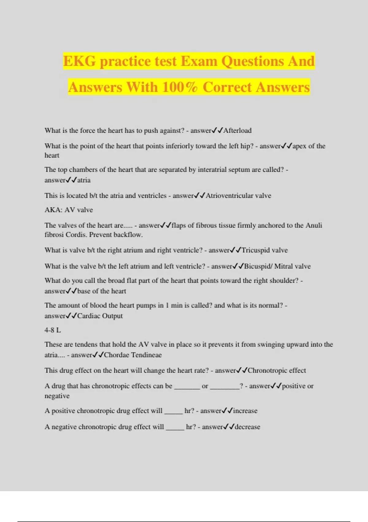 Package deal for EKG Exam Questions with 100% Correct Answers ...