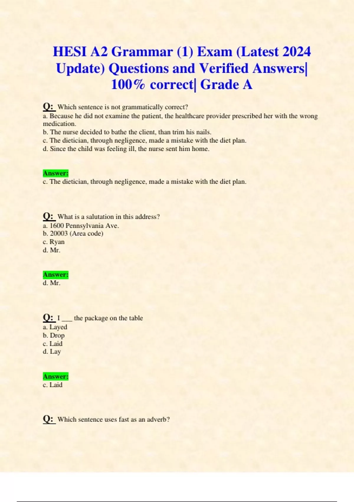 HESI A2 Grammar Exams Versions 1 & 2 (ALL Latest 2024 Updates STUDY ...
