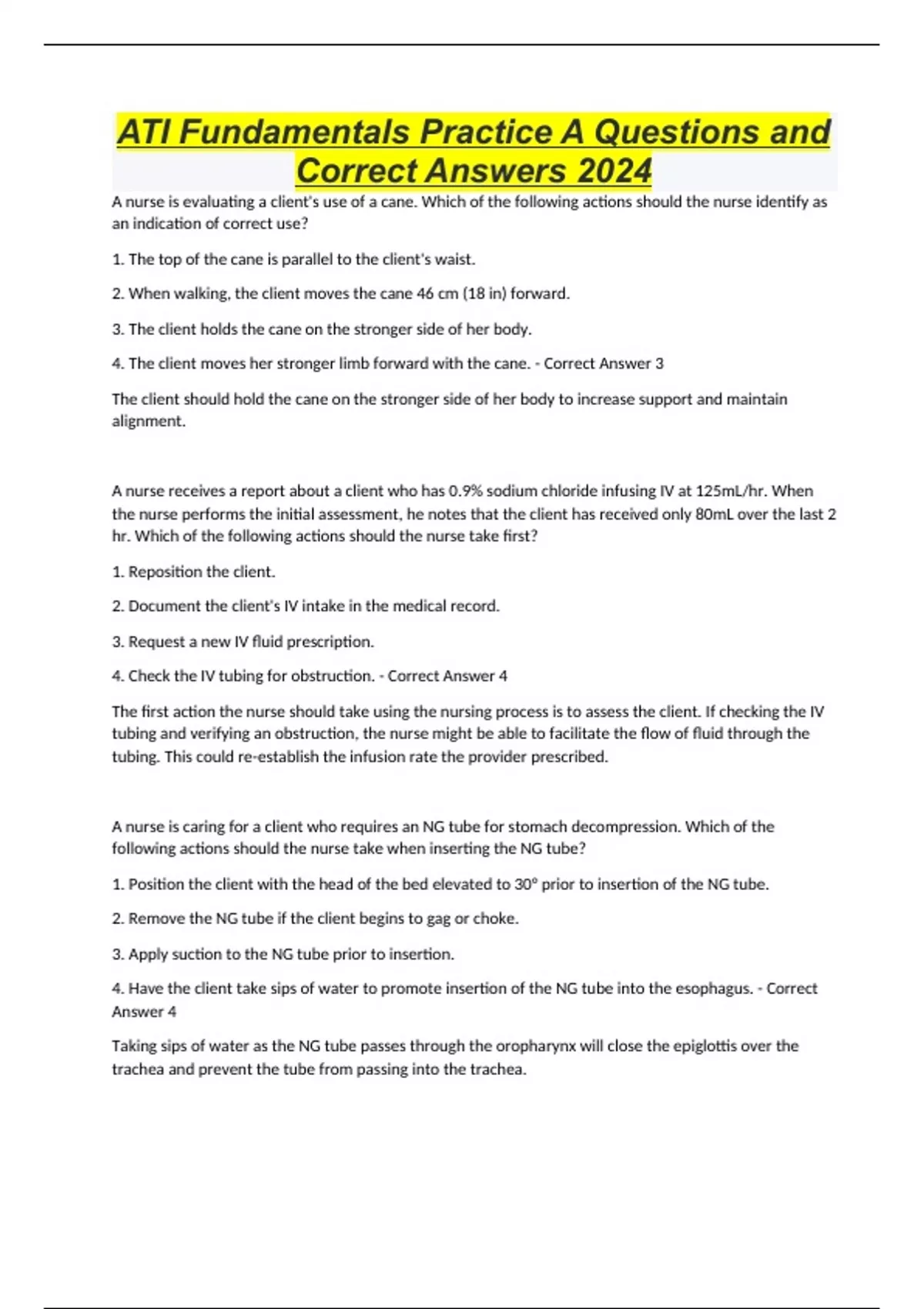 ATI Fundamentals Practice A Questions and Correct Answers 2024 - ATI ...